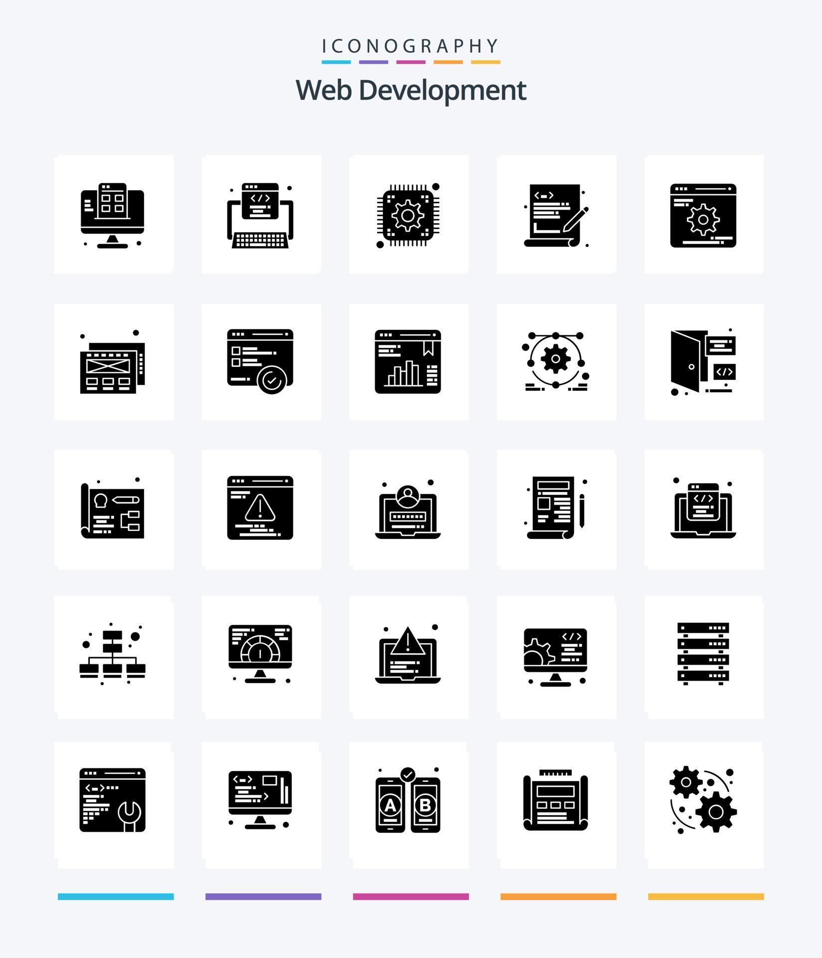 Creative Web Development 25 Glyph Solid Black icon pack Such As development. web coding. chip ...