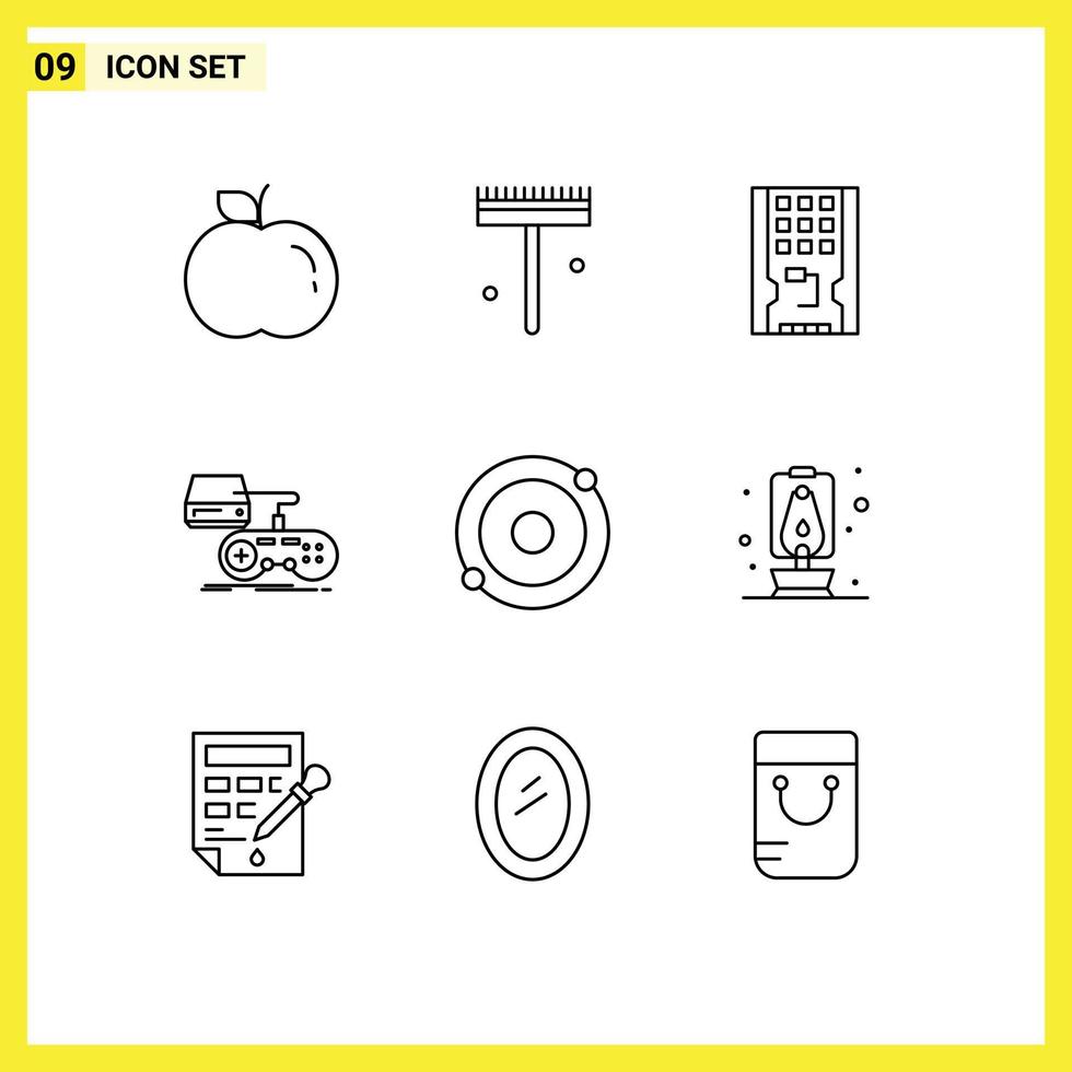 Pack Of 9 Creative Outlines Of Molecule Play Hardware Playstation Game Editable Vector Design