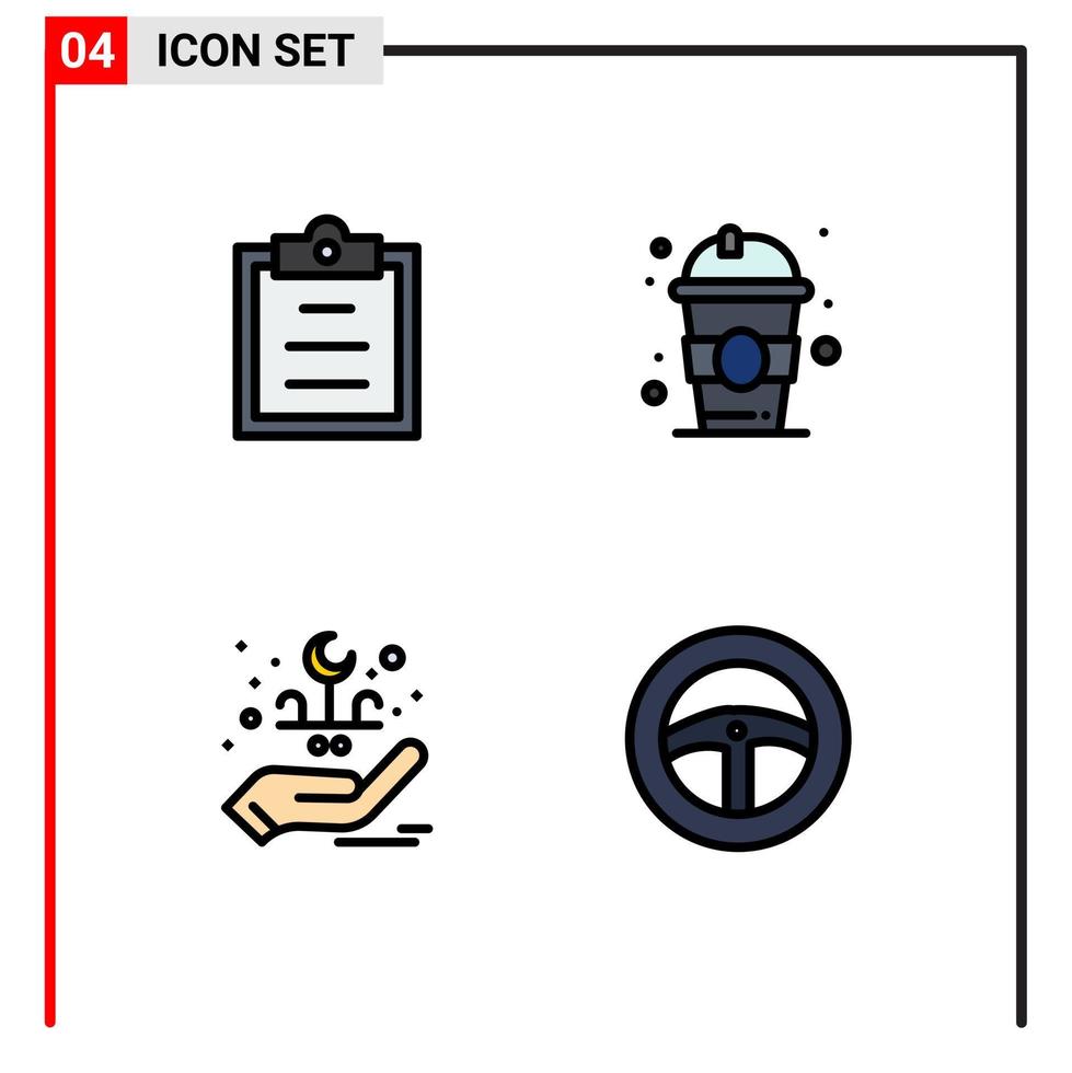 4 Thematic Vector Filledline Flat Colors And Editable Symbols Of Clipboard Hand Drink Back To