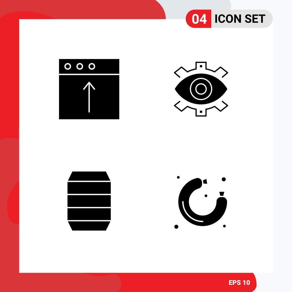 Set of 4 Vector Solid Glyphs on Grid for app modern upload production beverages Editable Vector ...
