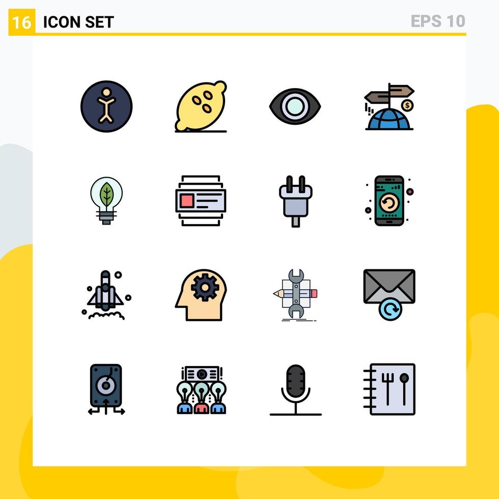 User Interface Pack Of 16 Basic Flat Color Filled Lines Of Bulb Of Eye Nature Finance Editable