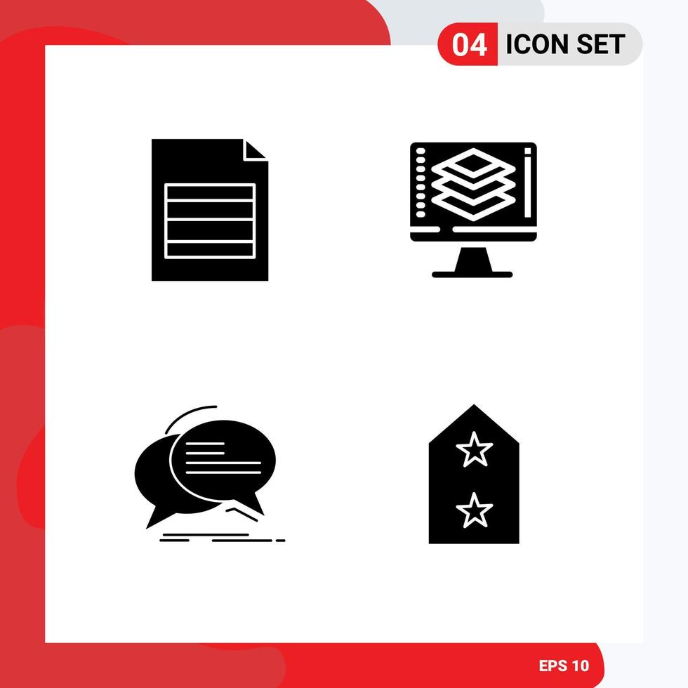 Universal Solid Glyph Signs Symbols Of Document Communication Programming Screen Talk Editable
