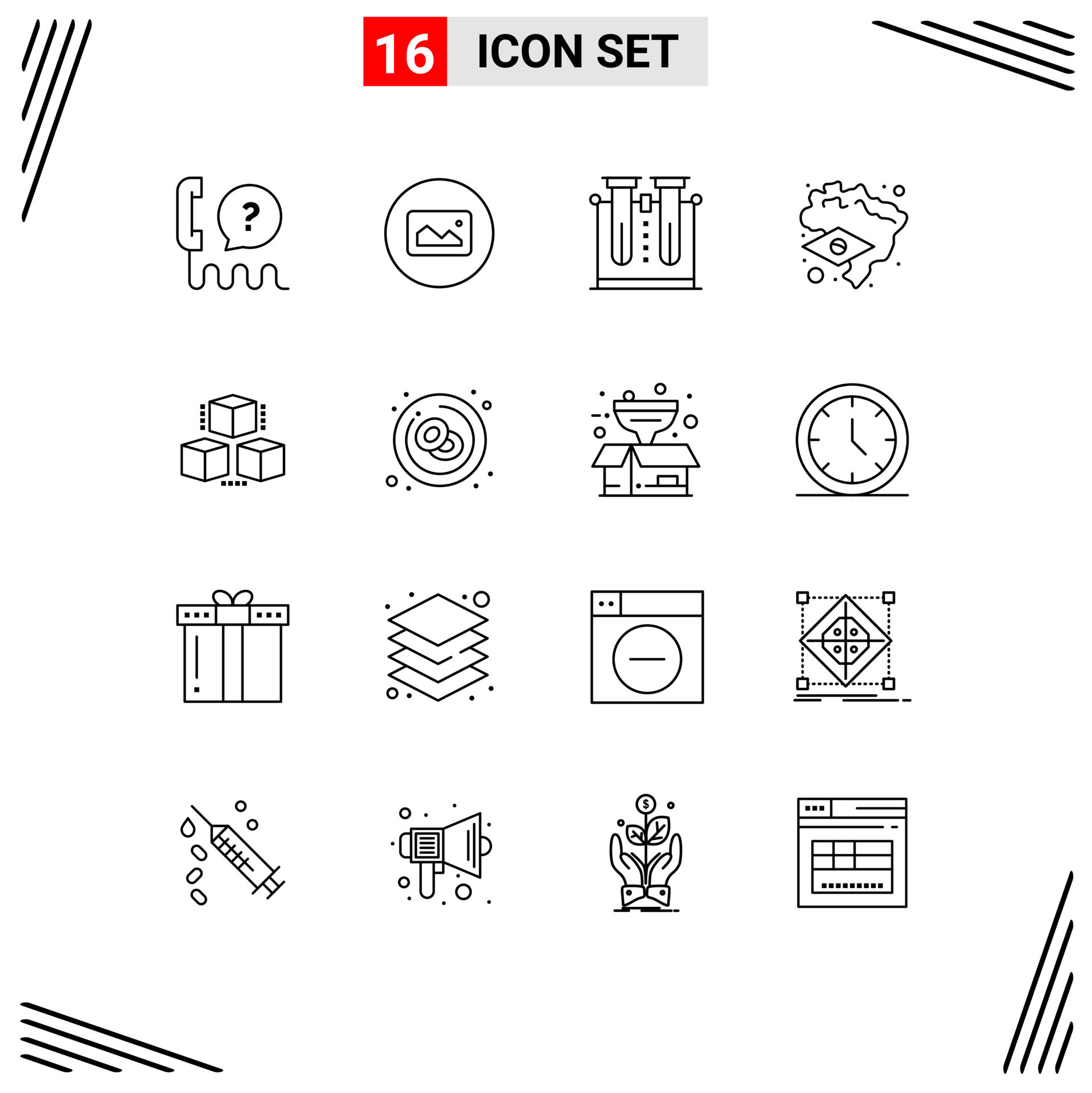 16 Universal Outlines Set For Web And Mobile Applications Box Flag Ui