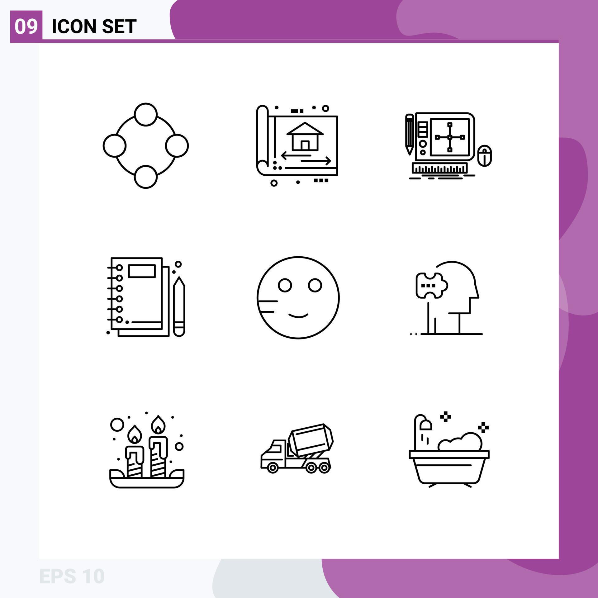 User Interface Pack Of 9 Basic Outlines Of Notepad Jotter Construction Web Designing Tool