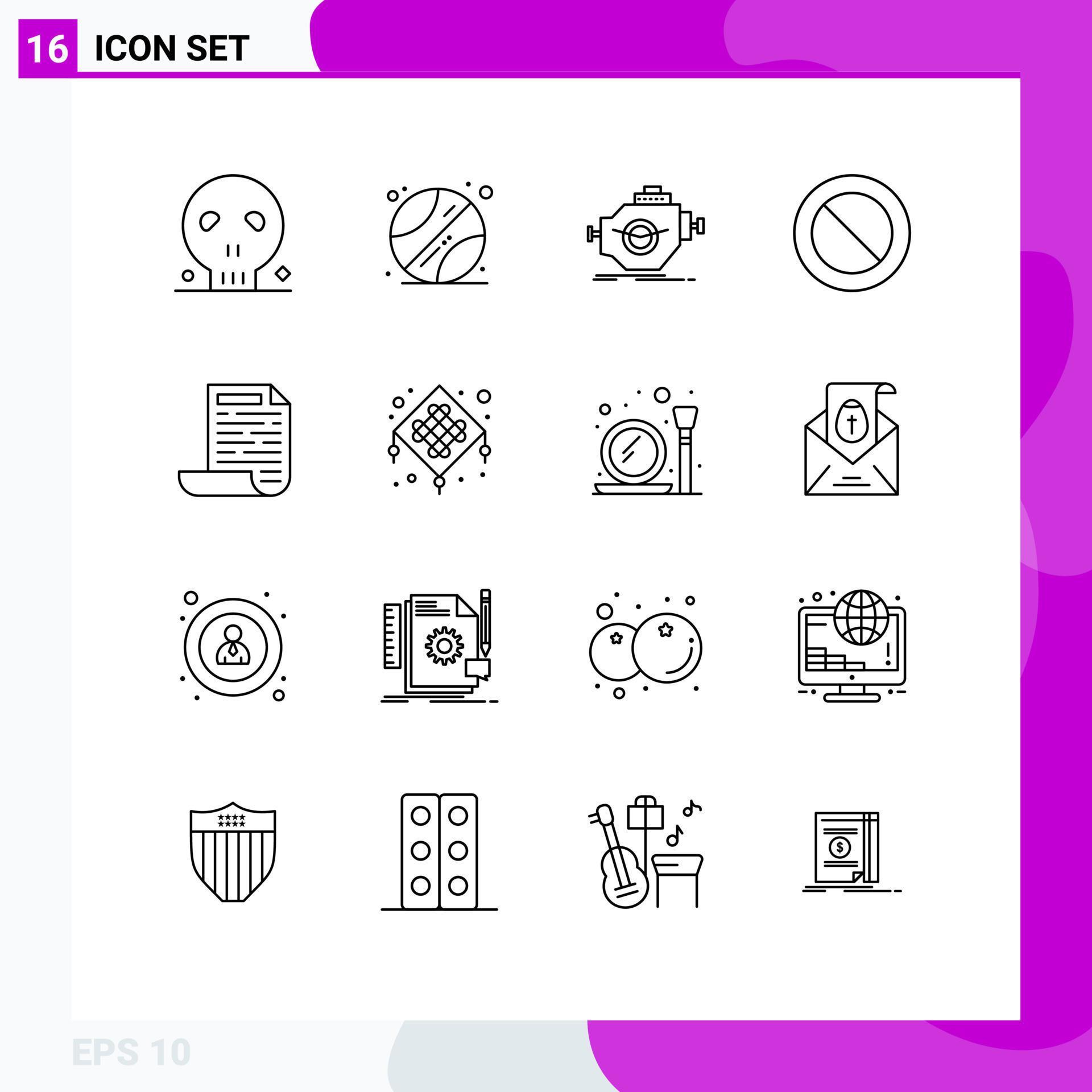 Set of 16 Vector Outlines on Grid for document file industry sign ban Editable Vector Design ...