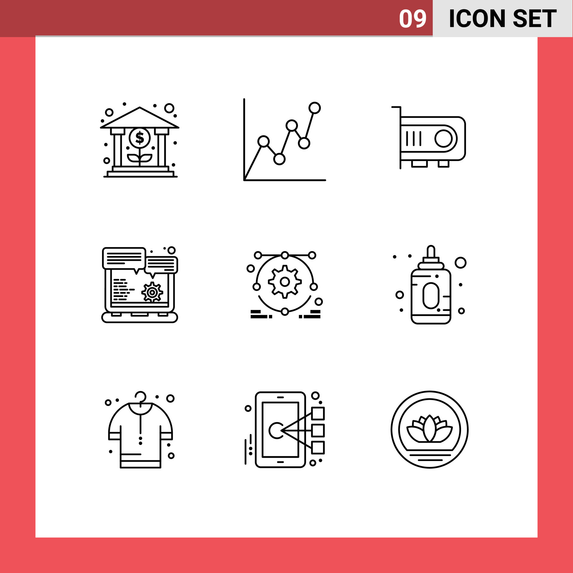 Modern Set Of 9 Outlines And Symbols Such As Setting Development Power Option Website Browser