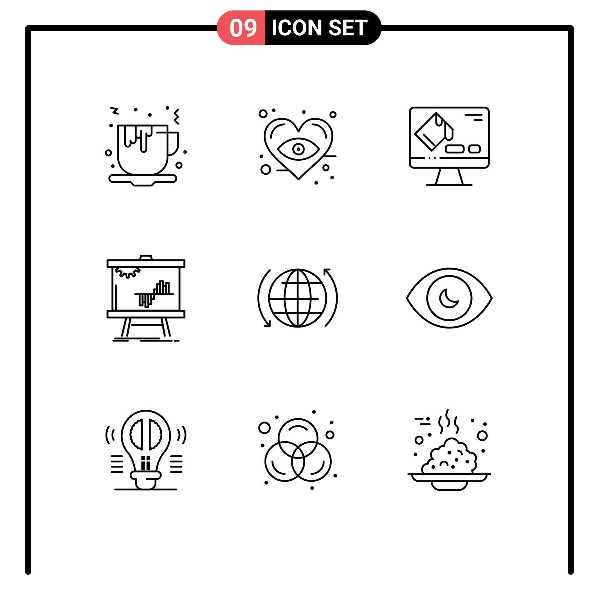 Editable Vector Line Pack Of 9 Simple Outlines Of Globe Stats Fill