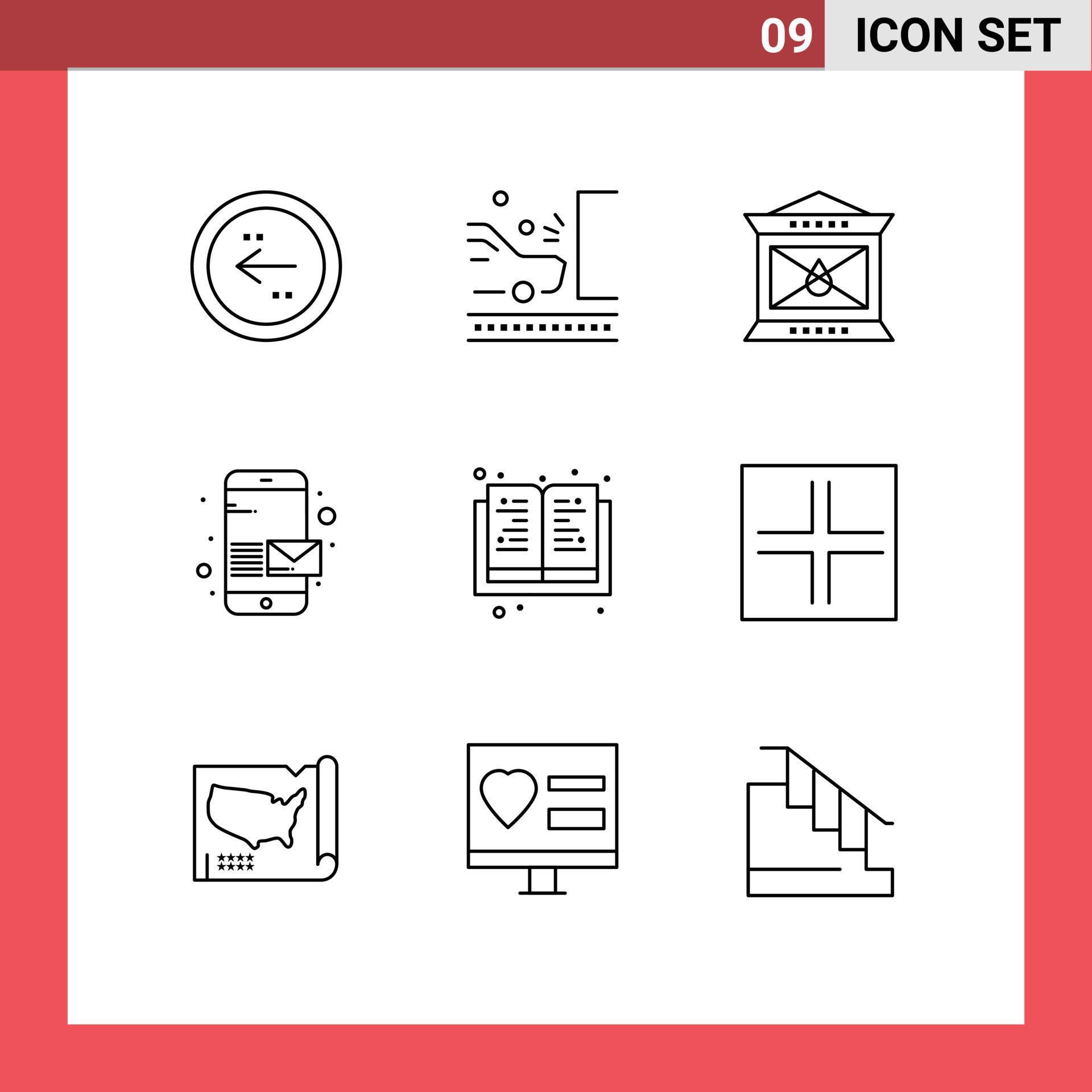 Pictogram Set Of 9 Simple Outlines Of Send Message Safety Email Lantern Editable Vector Design