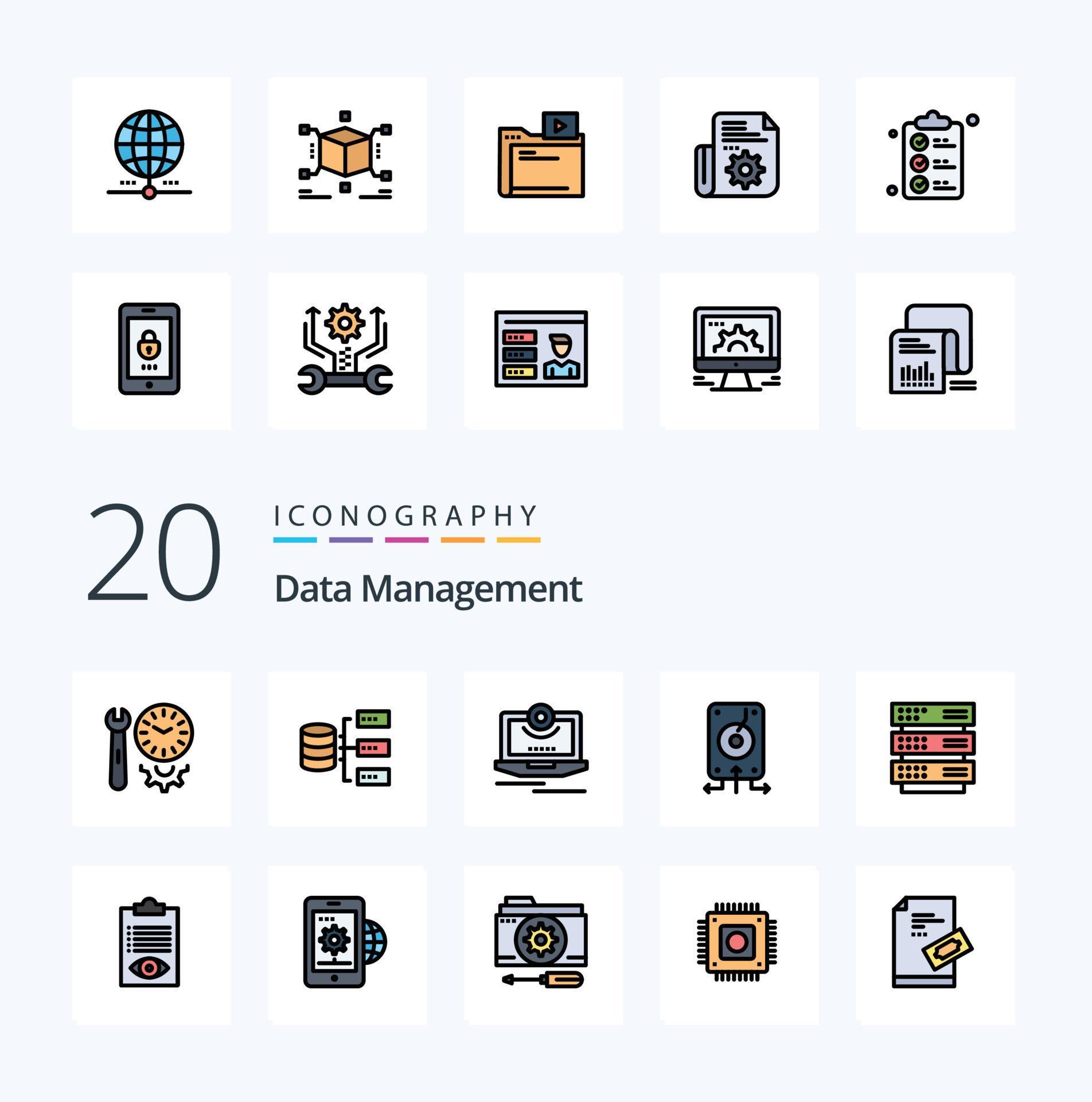 20 Data Management Line Filled Color icon Pack like server data storage ...