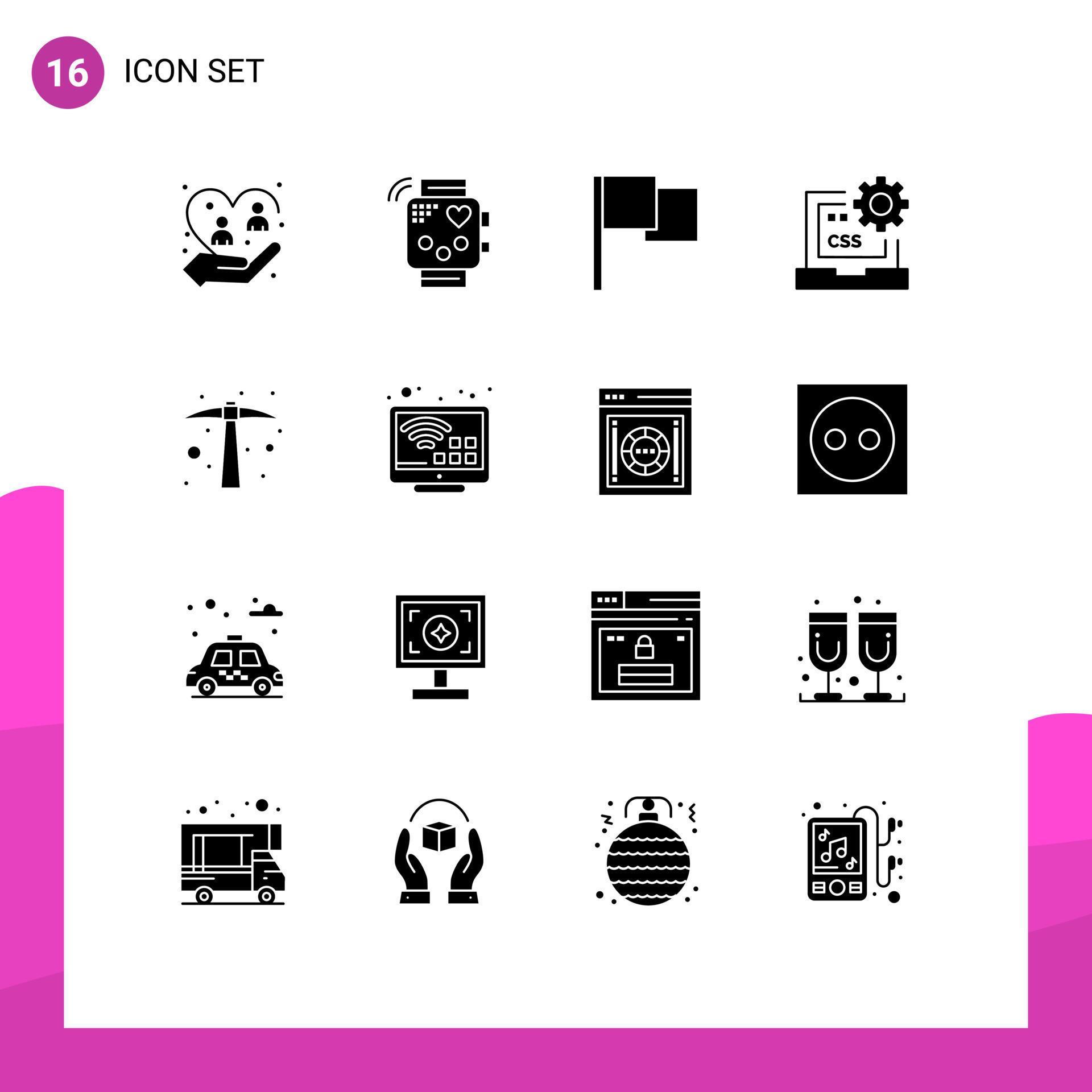 Editable Vector Line Pack of 16 Simple Solid Glyphs of development css ...