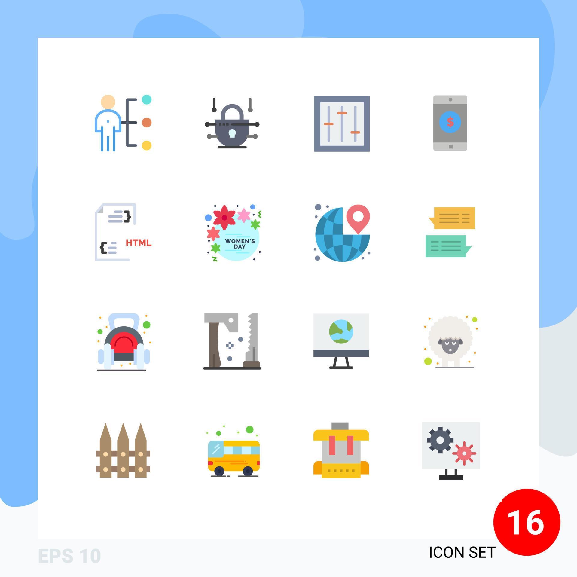 Pictogram Set Of 16 Simple Flat Colors Of Coding Mobile Application Devices Mobile Products