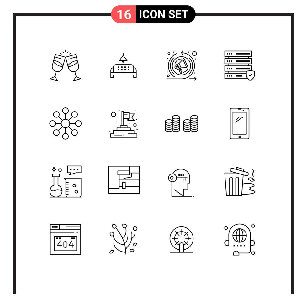 Group Of 16 Modern Outlines Set For Share Database Home Server Data Editable Vector Design