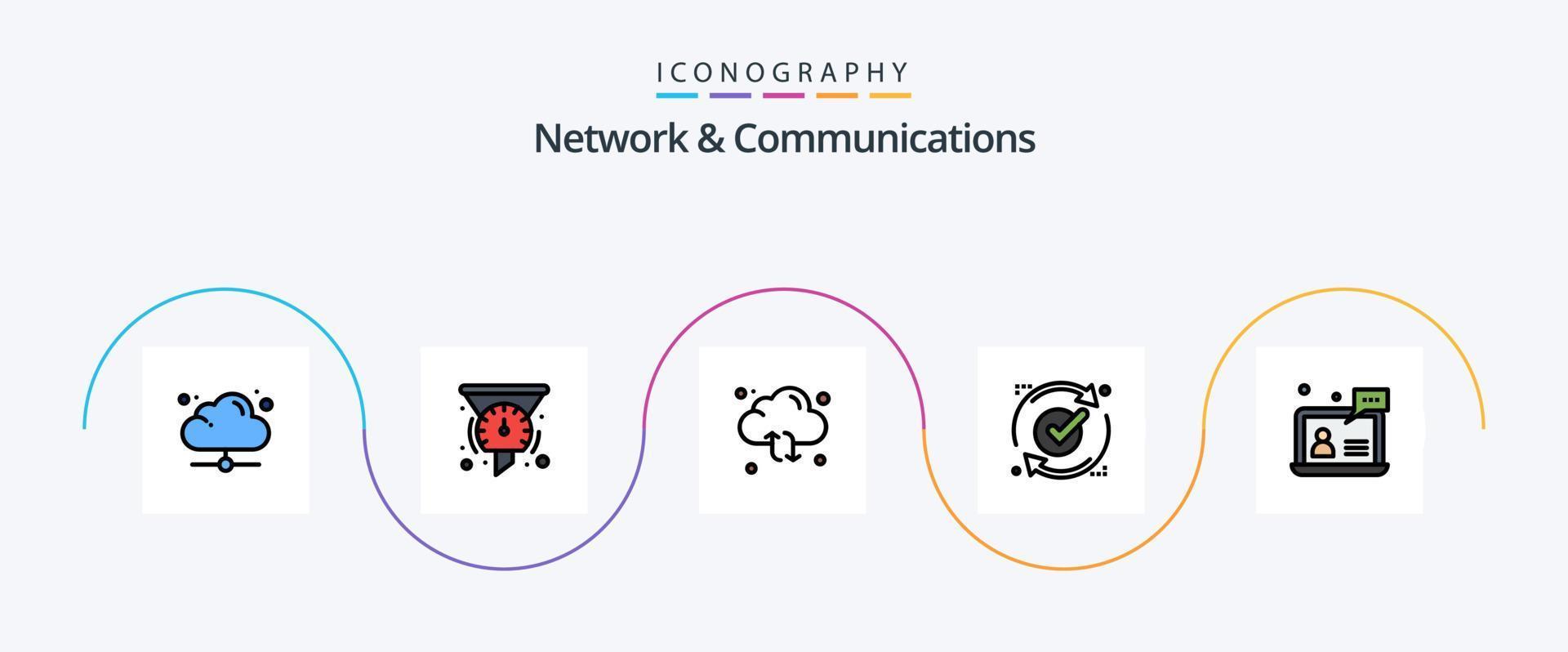 Network And Communications Line Filled Flat 5 Icon Pack Including ...