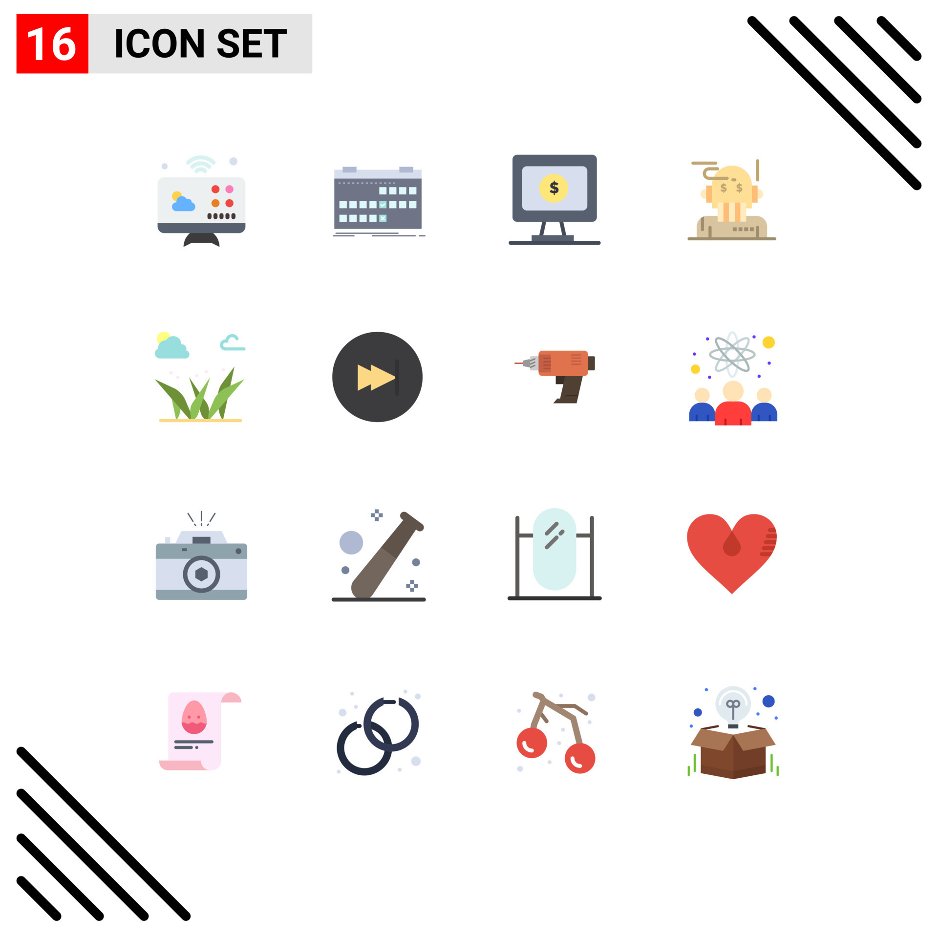 16 User Interface Flat Color Pack Of Modern Signs And Symbols Of Grass Algorithm Schedule