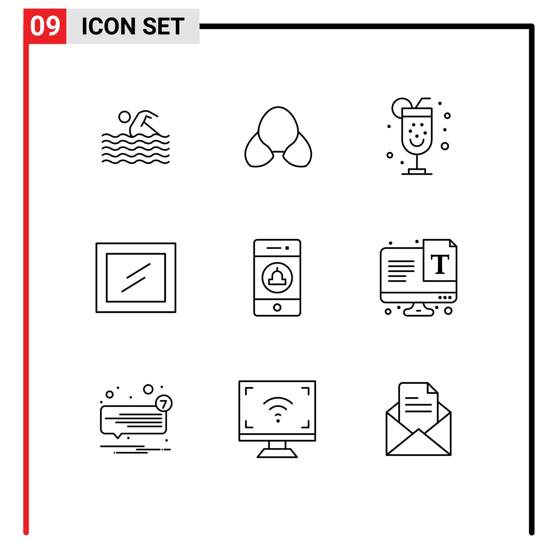 9 Universal Outlines Set For Web And Mobile Applications Warning Notification Clothes Mirror