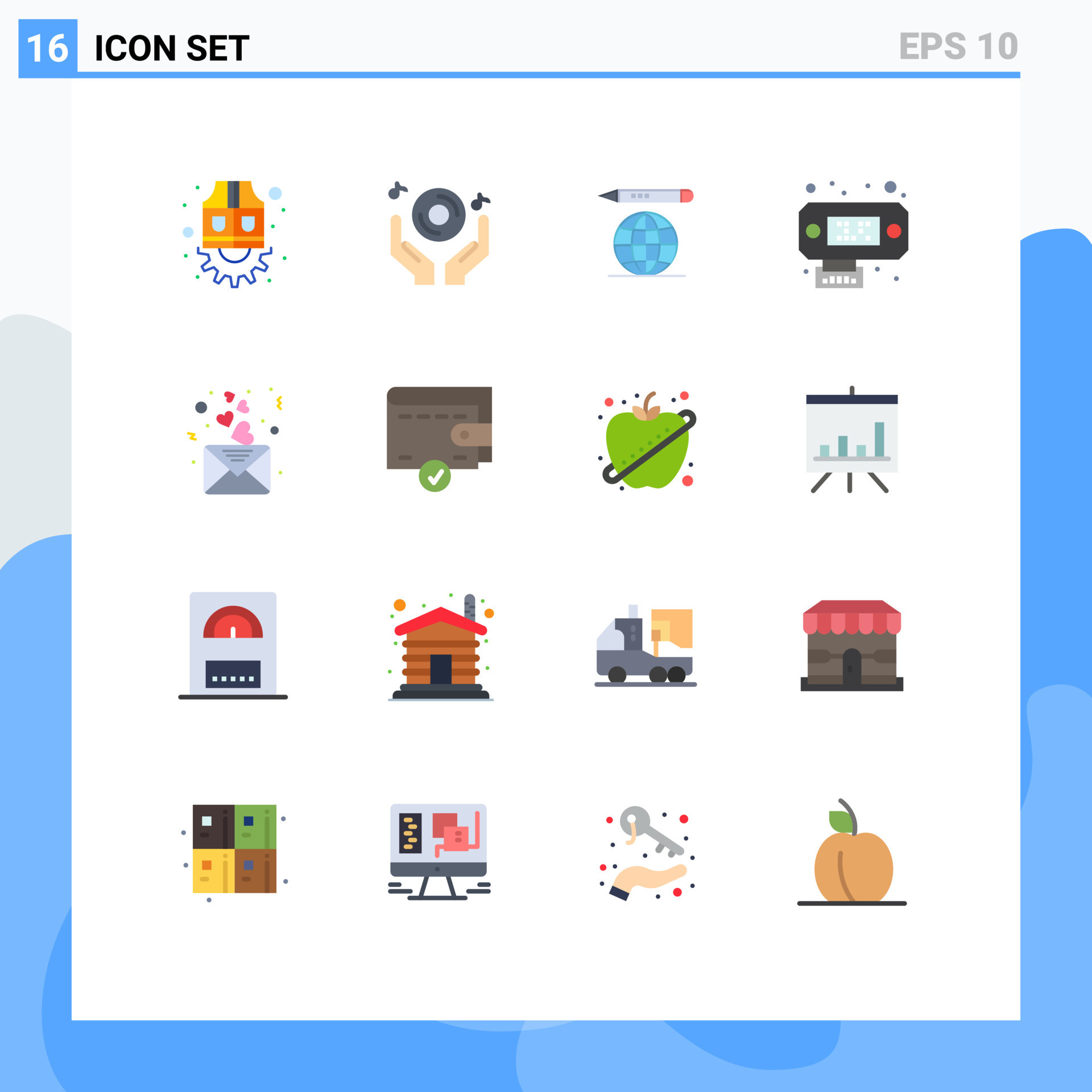 16 User Interface Flat Color Pack of modern Signs and Symbols of love ...