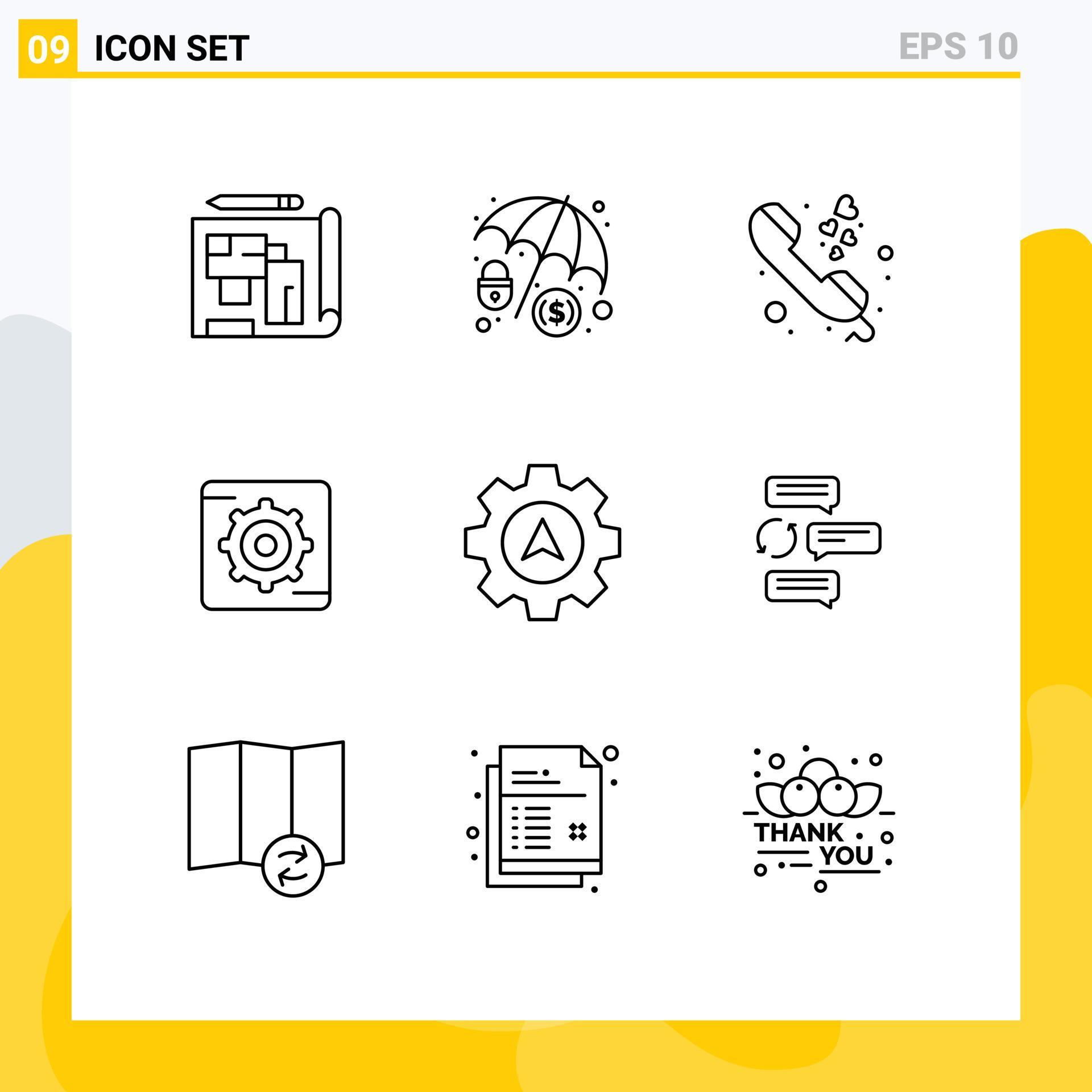 9 Thematic Vector Outlines And Editable Symbols Of Chat Cursor Communication Navigation Setting