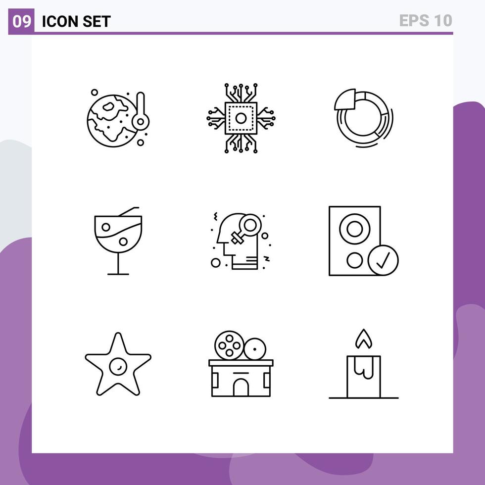 9 Universal Outlines Set For Web And Mobile Applications Feminism Fruit Juice Glass Processor