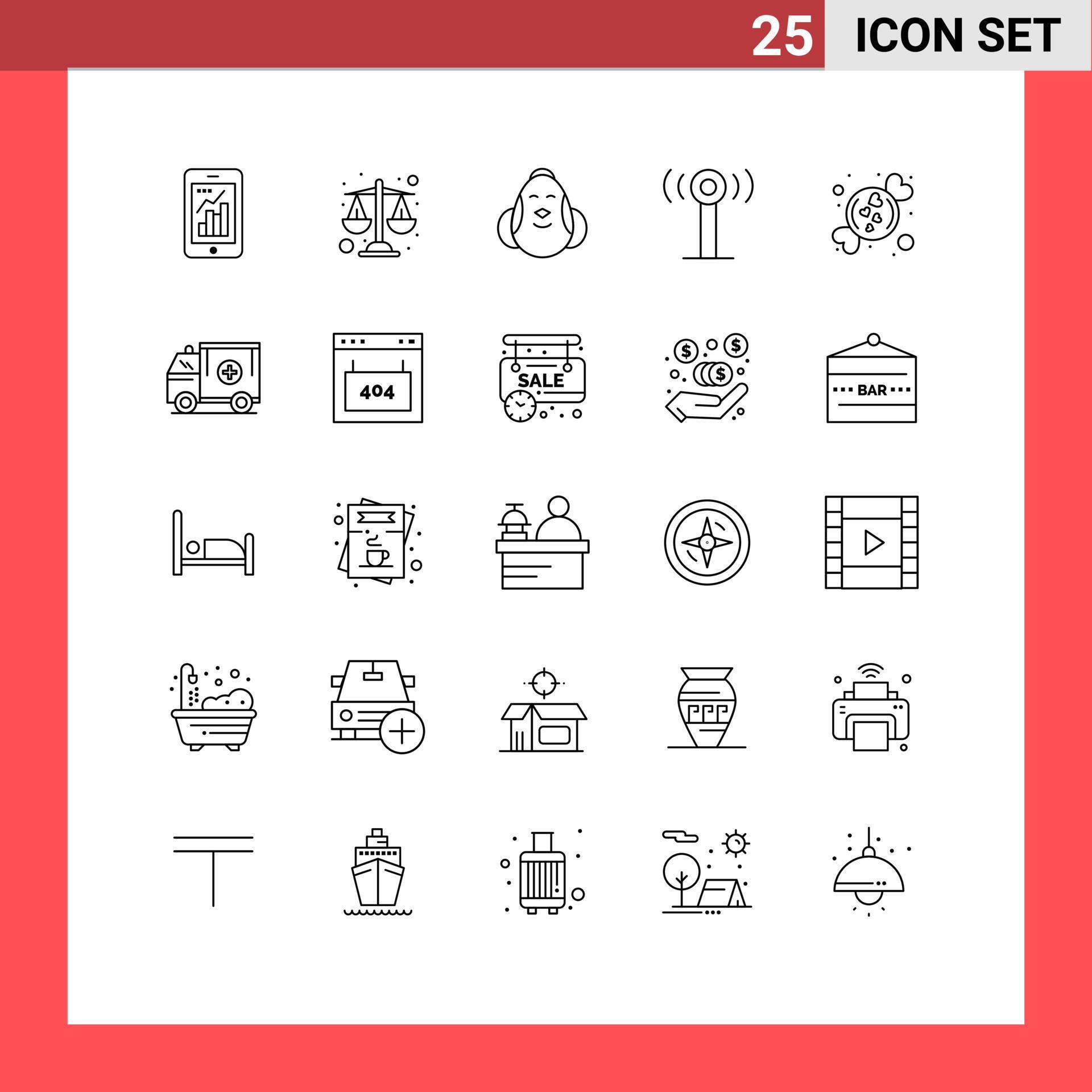 Set of 25 Vector Lines on Grid for love wifi egg signal happy Editable Vector Design Elements ...