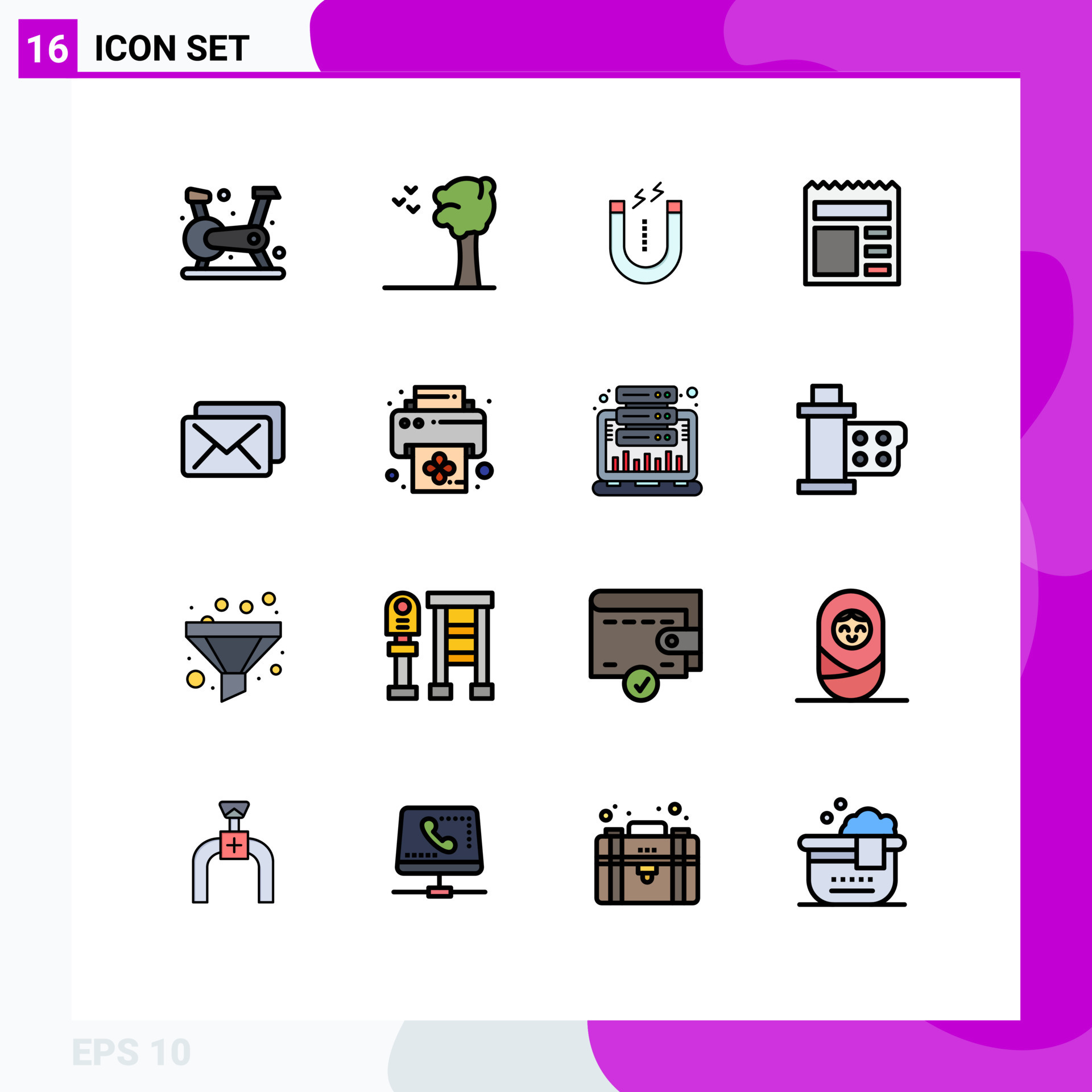 Set Of 16 Vector Flat Color Filled Lines On Grid For Message Business Attract Bank Basic