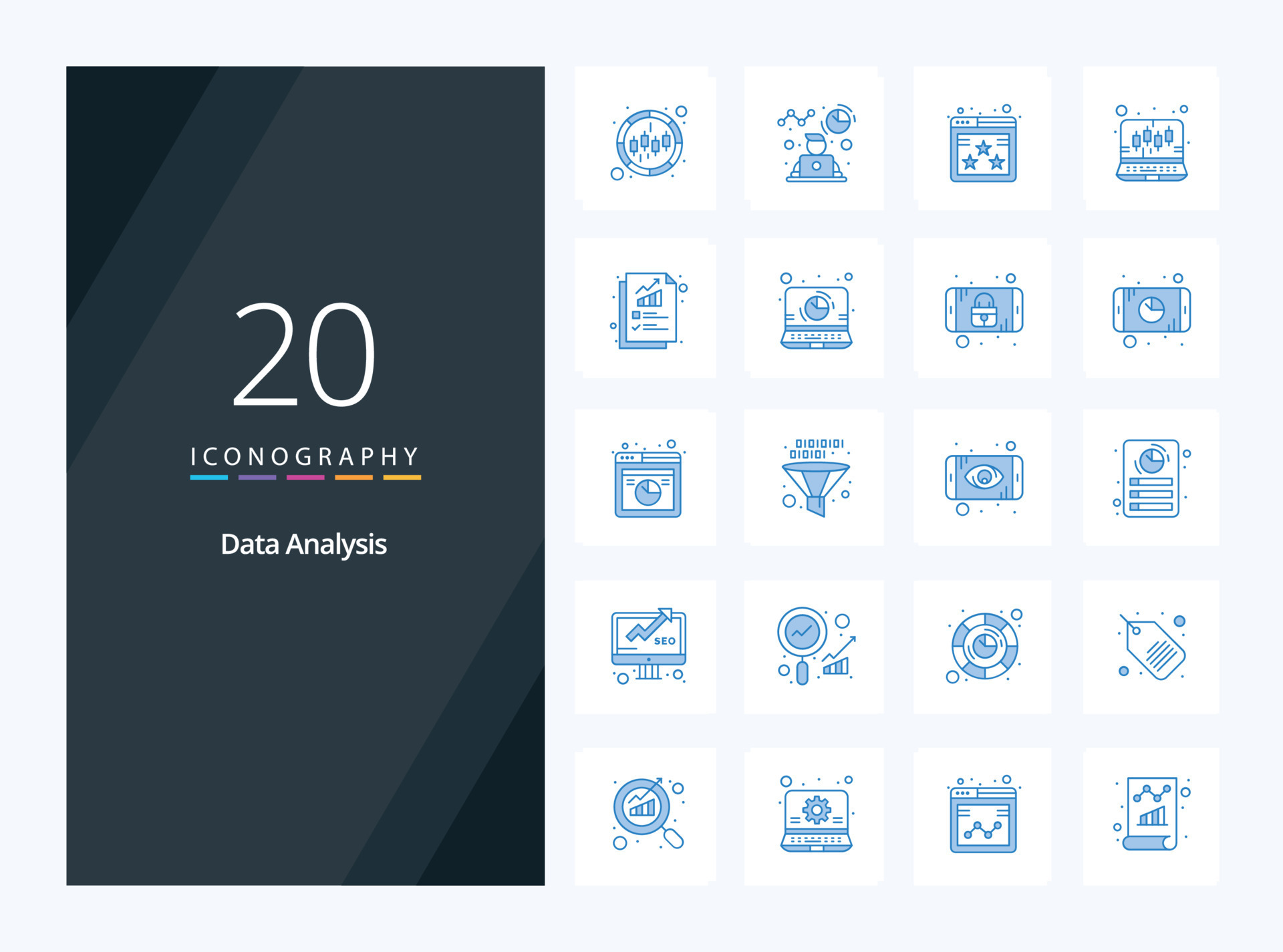 20 Data Analysis Blue Color icon for presentation 18535482 Vector Art ...