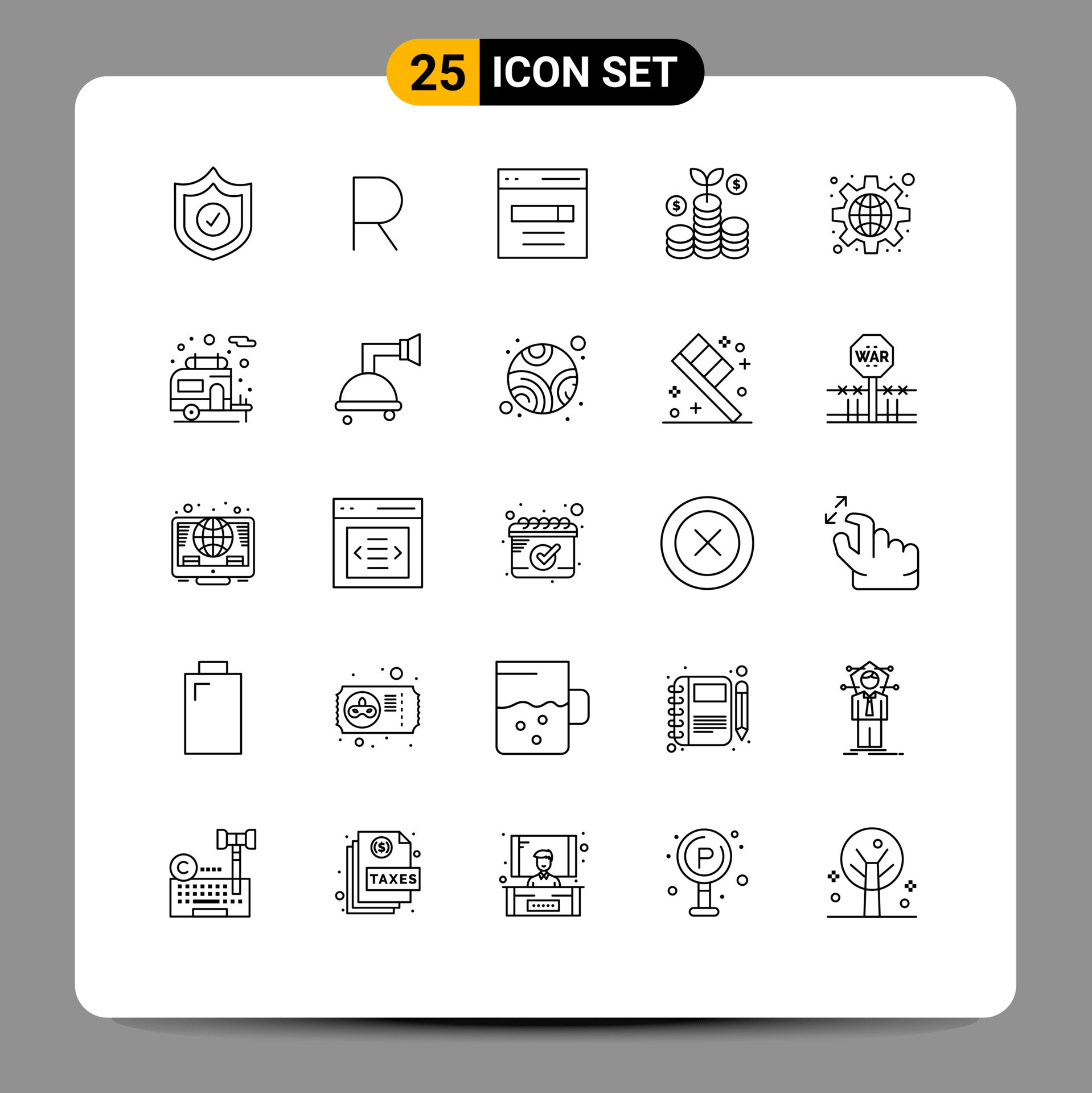 Editable Vector Line Pack Of 25 Simple Lines Of Public Configuration Engine Money Business