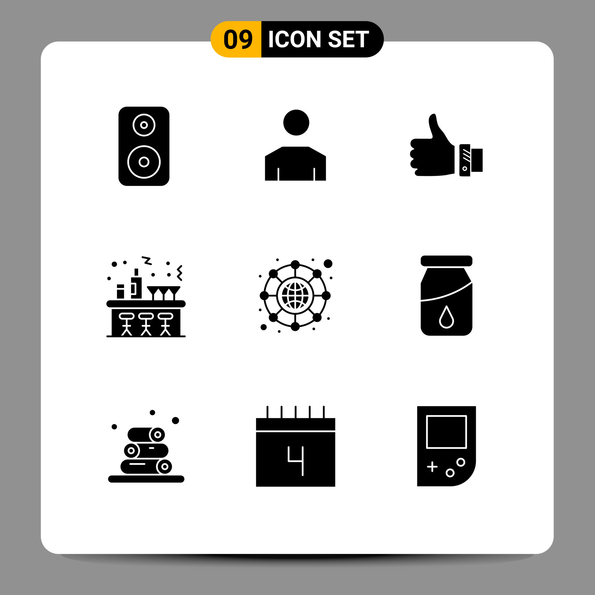 Set Of 9 Modern Ui Icons Symbols Signs For Connection Night Business Celebration Thumbs Editable