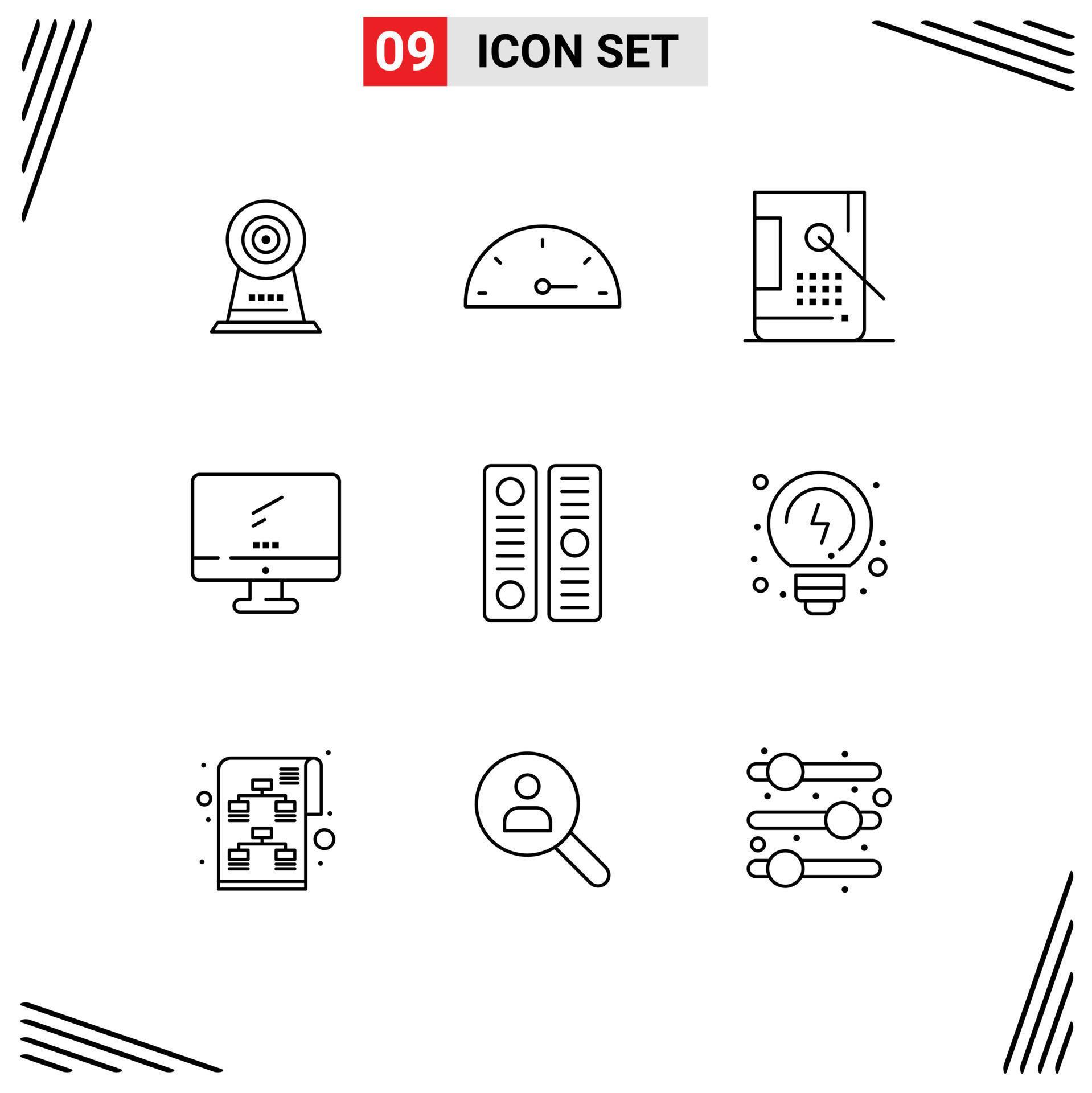 Mobile Interface Outline Set Of 9 Pictograms Of Archive Imac Coding Device Computer Editable
