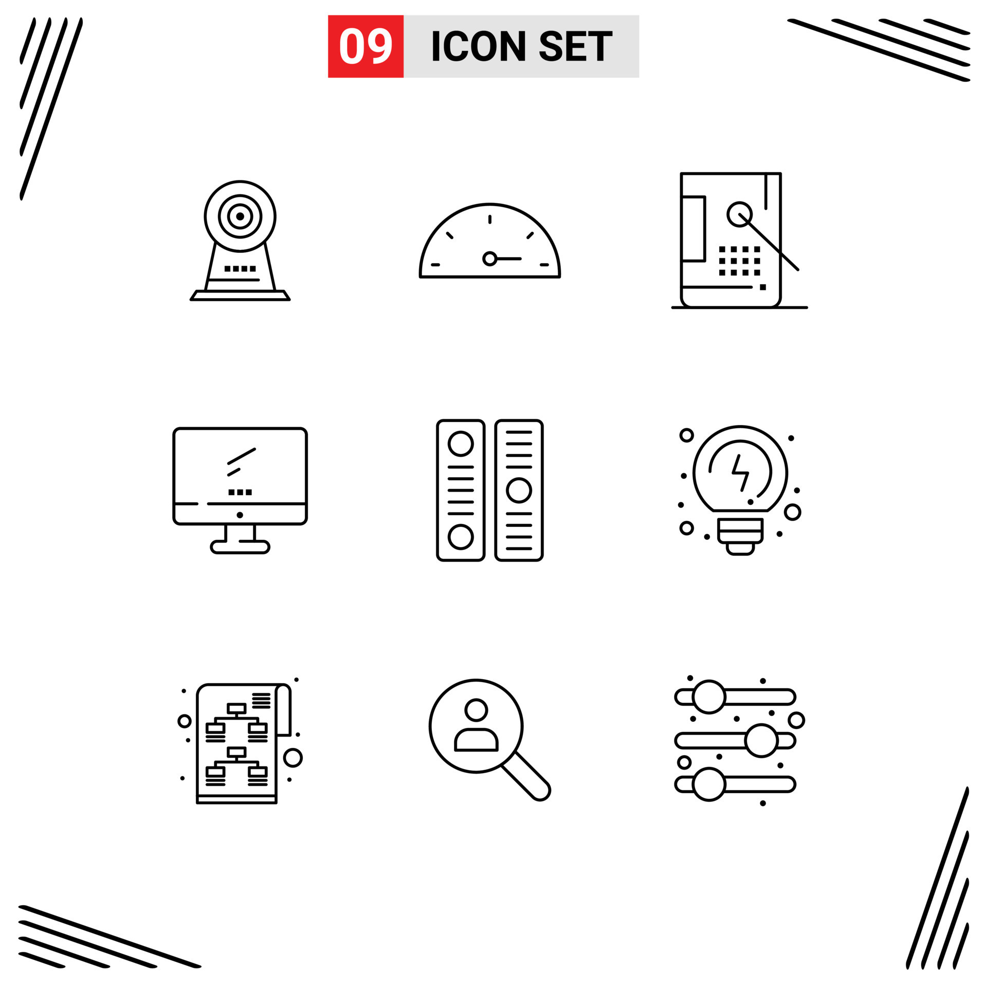 Mobile Interface Outline Set Of 9 Pictograms Of Archive Imac Coding Device Computer Editable