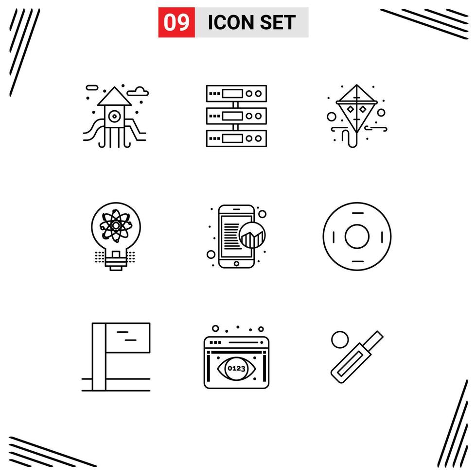 Modern Set of 9 Outlines and symbols such as marketing solution gras light idea Editable Vector ...