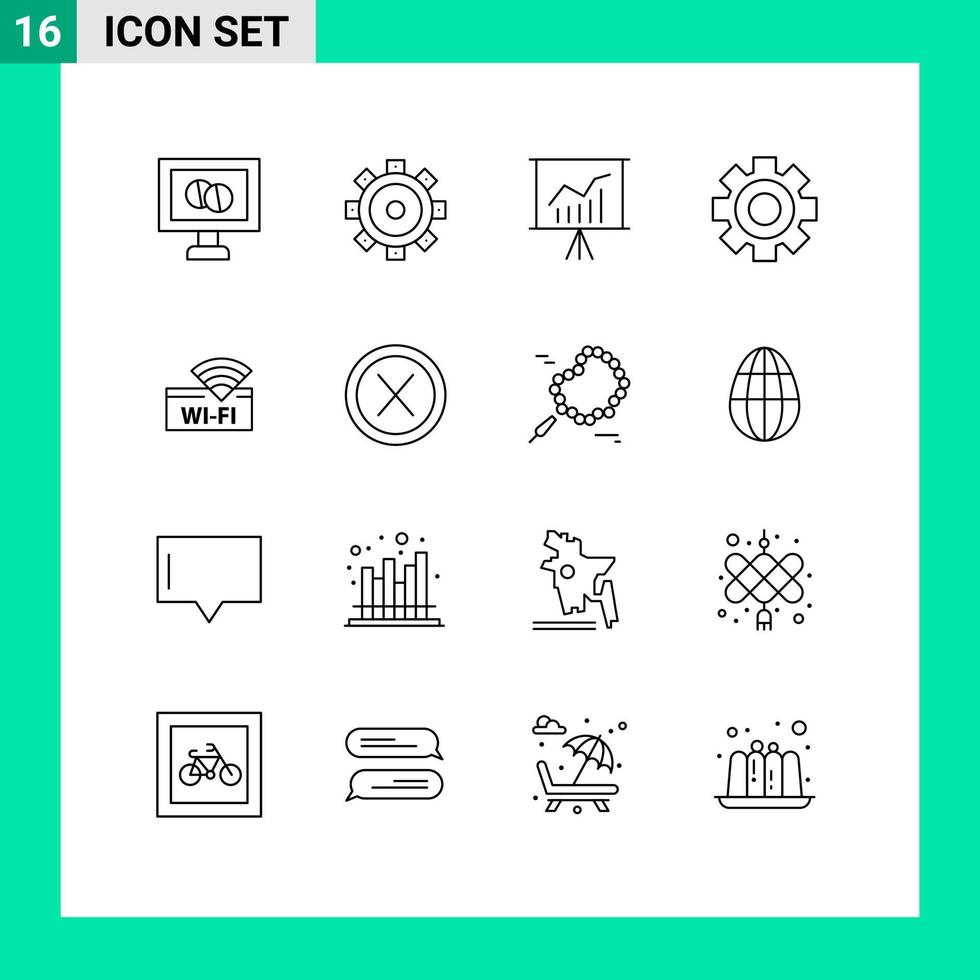 Mobile Interface Outline Set of 16 Pictograms of device wifi office hotel setting Editable ...