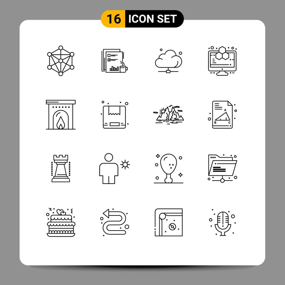 Set of 16 Modern UI Icons Symbols Signs for computer technology newspaper server data Editable ...