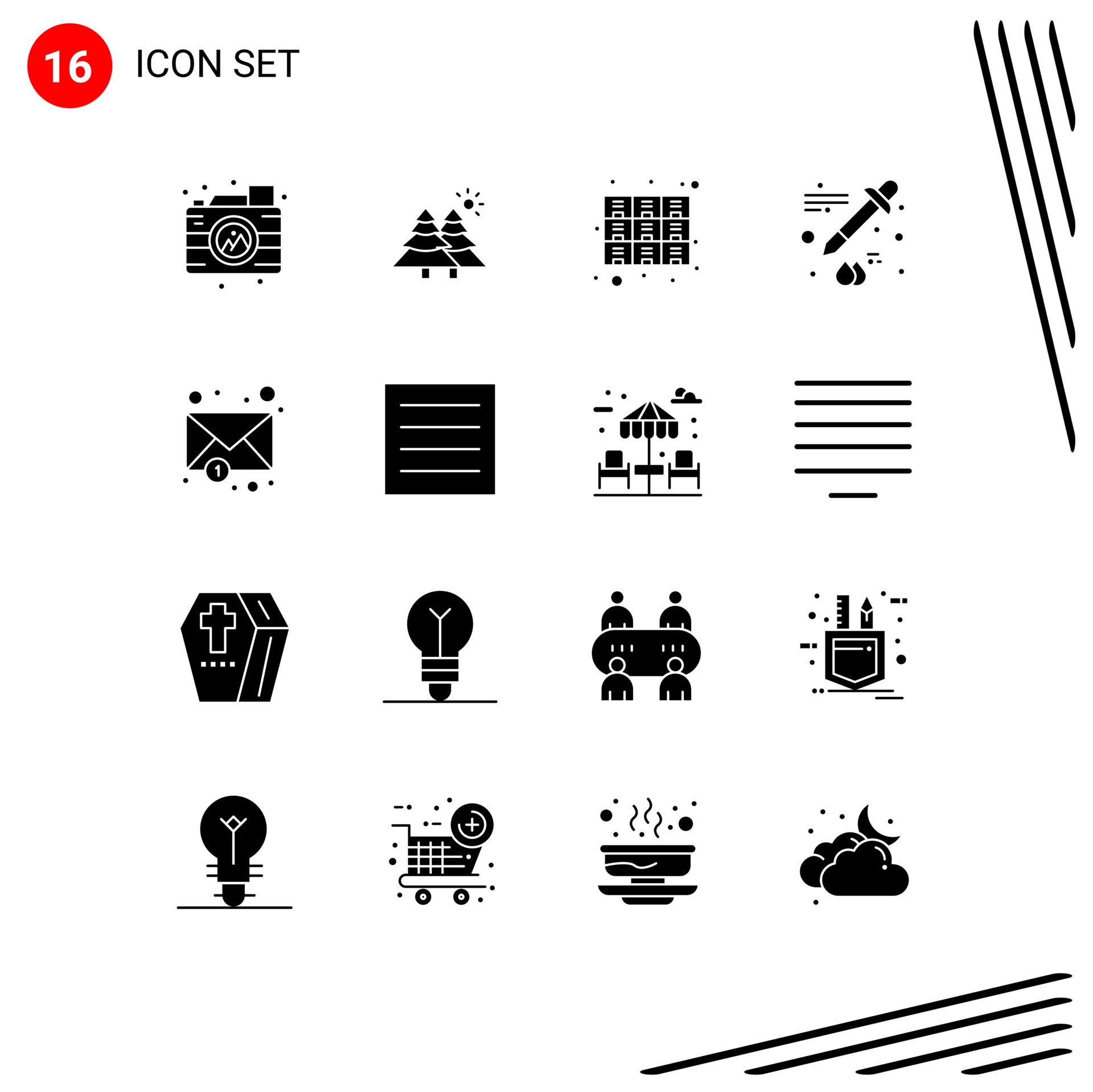Set Of 16 Modern Ui Icons Symbols Signs For Mail Eyedropper Cabinet