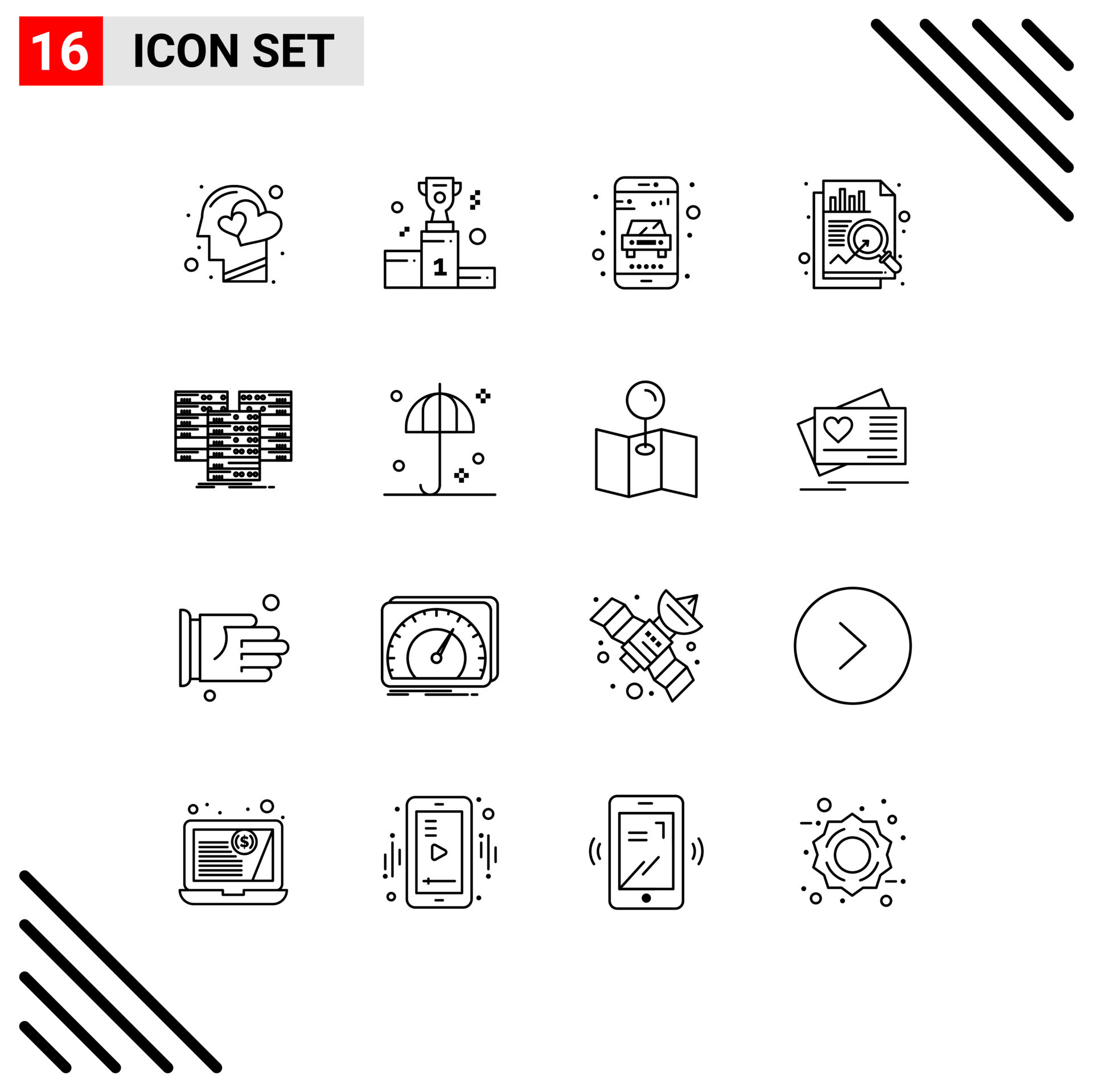 User Interface Pack of 16 Basic Outlines of center chart medal analysis service Editable Vector ...