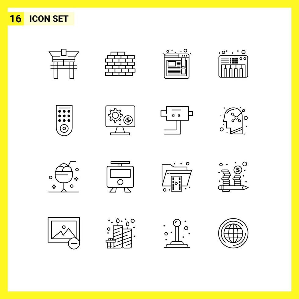 Set of 16 Vector Outlines on Grid for monitor tv browser remote sound Editable Vector Design ...