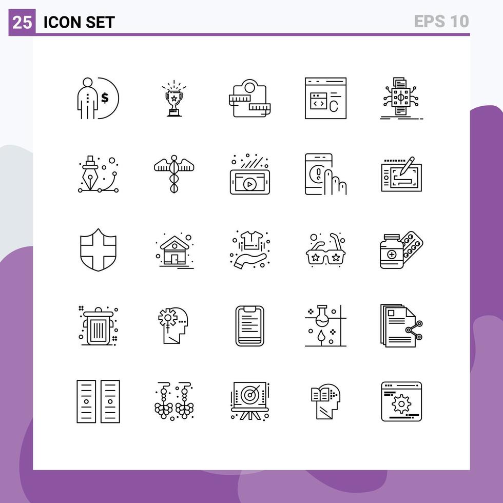 Universal Icon Symbols Group of 25 Modern Lines of development coding ...