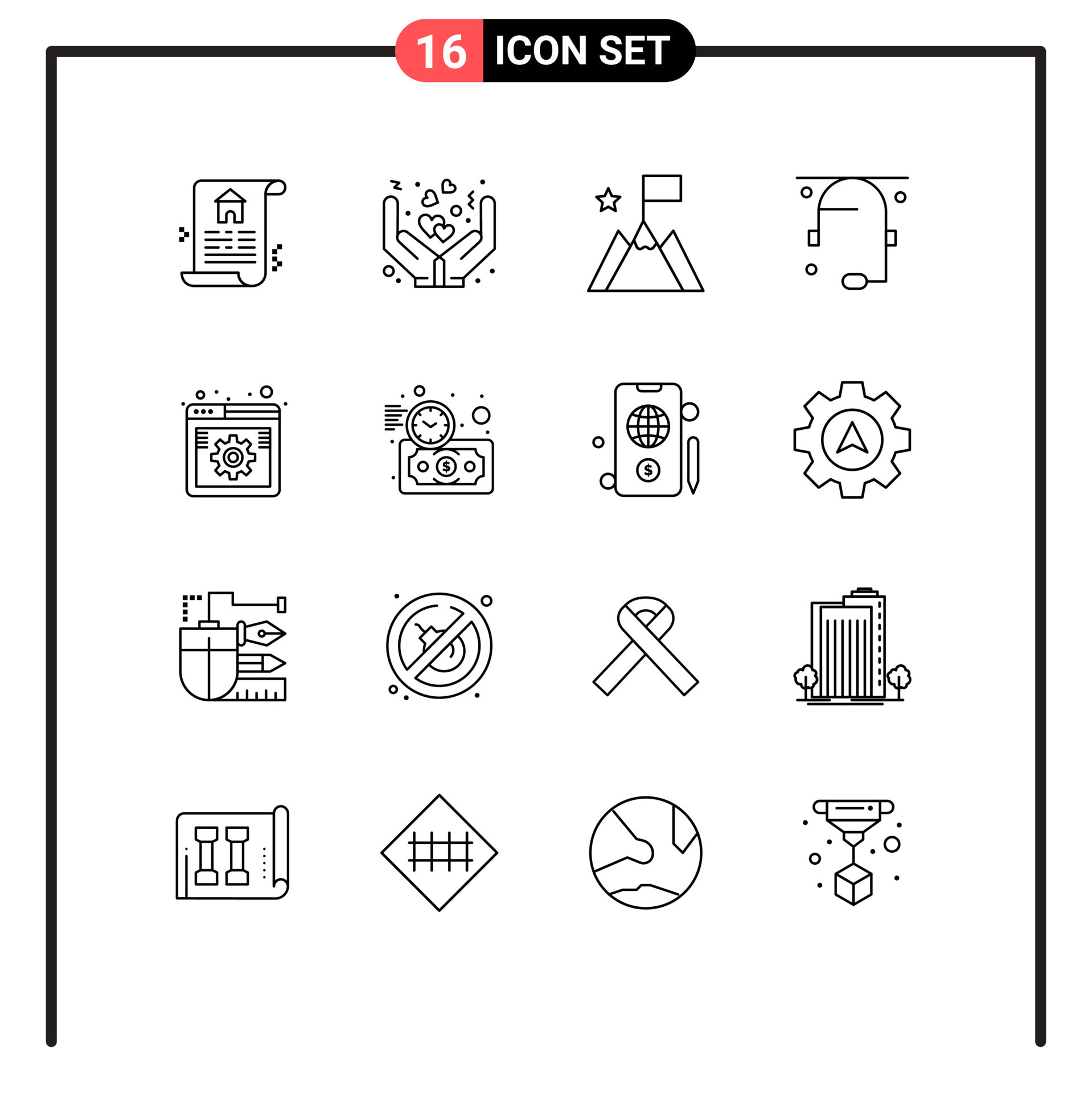 16 Universal Outline Signs Symbols Of Option Internet Mission Support Conversation Editable