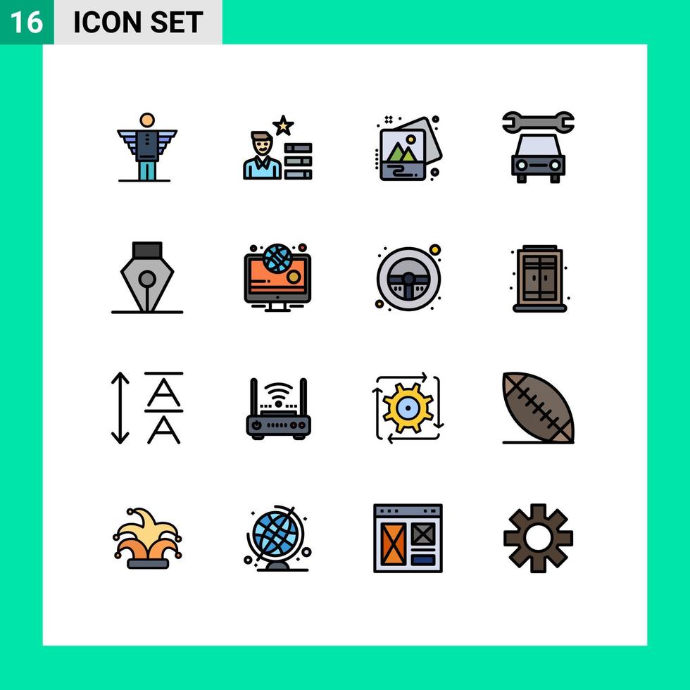 Set of 16 Modern UI Icons Symbols Signs for pen service personal repair art Editable Creative ...