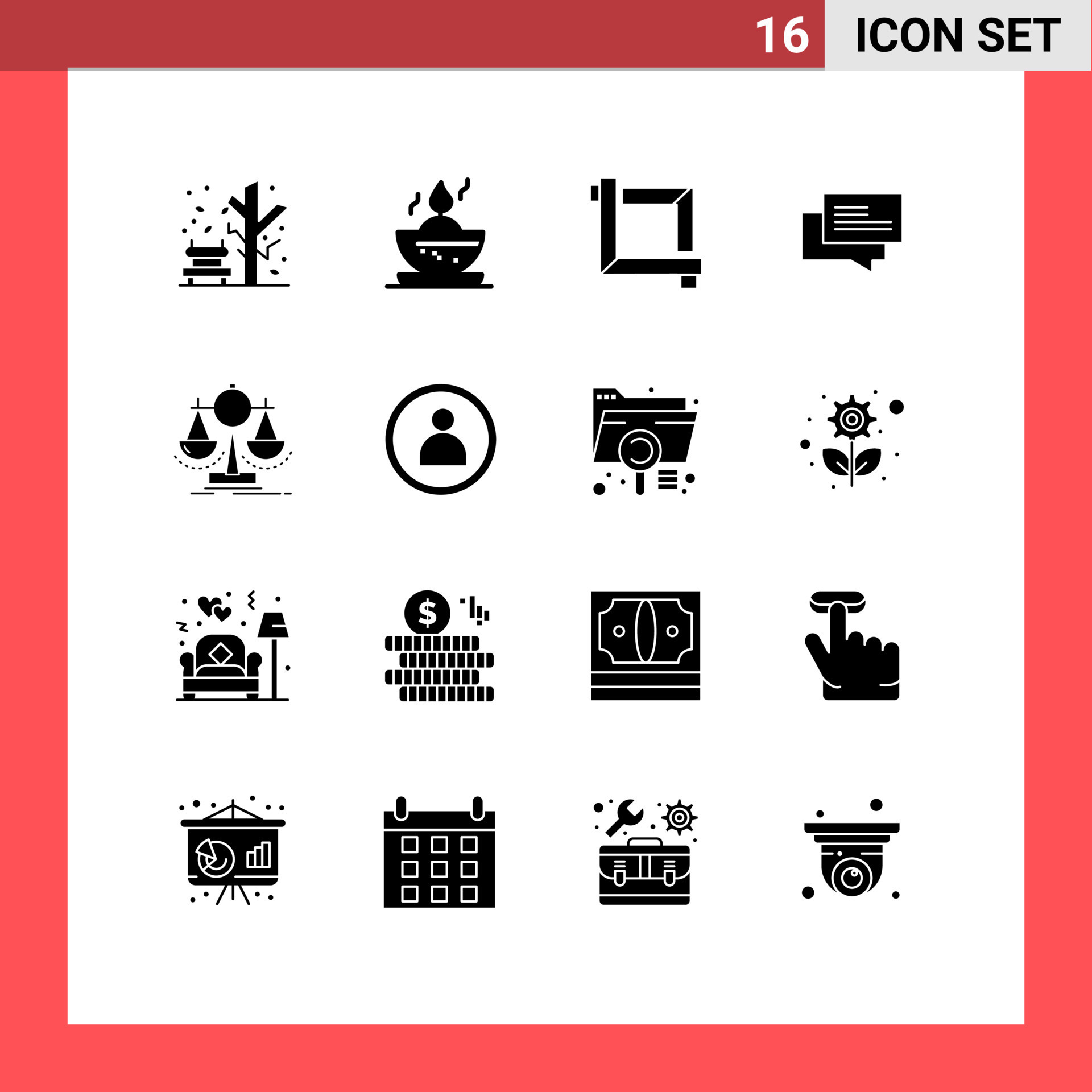 Set of 16 Modern UI Icons Symbols Signs for scorecard management design balanced ecommerce ...