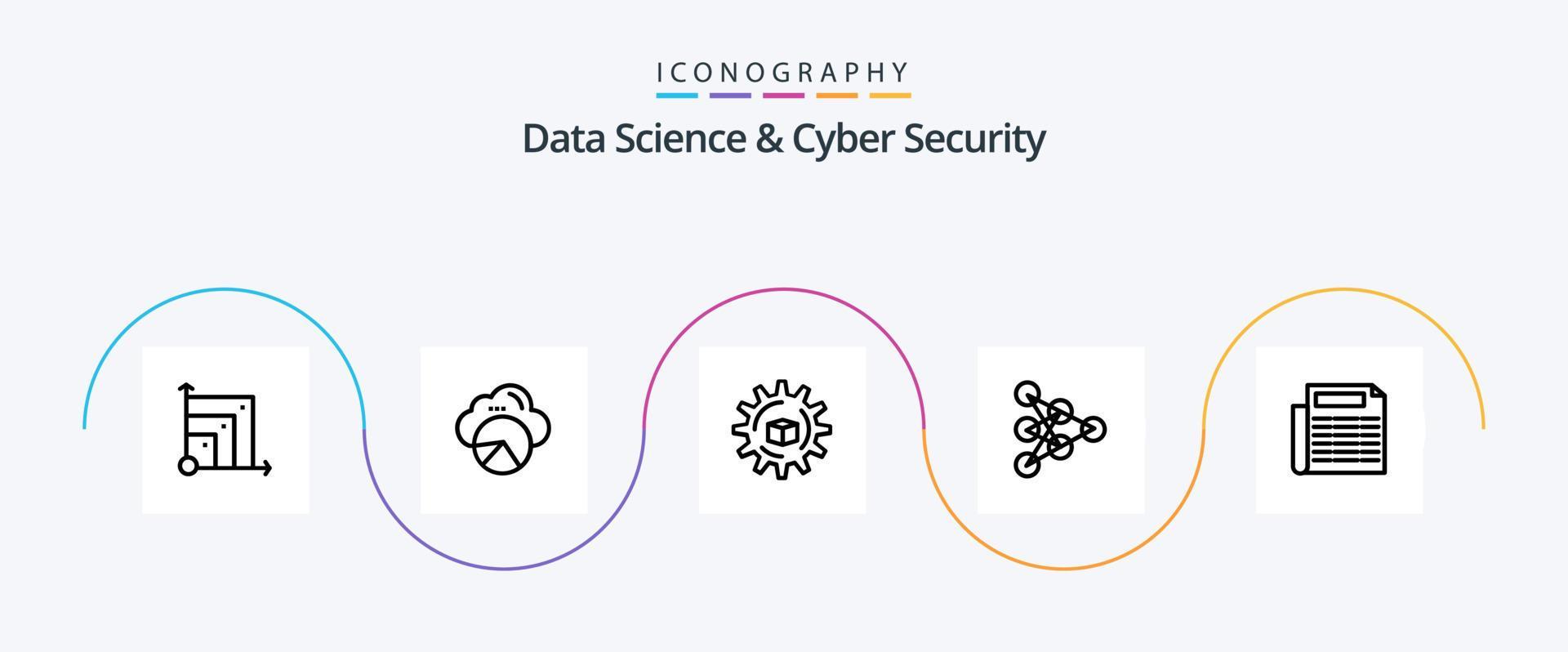 Data Science And Cyber Security Line 5 Icon Pack Including Paper Data Atoumated Algorithm