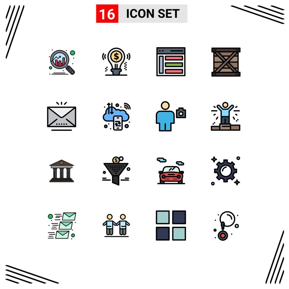 Pictogram Set Of 16 Simple Flat Color Filled Lines Of Programing Design