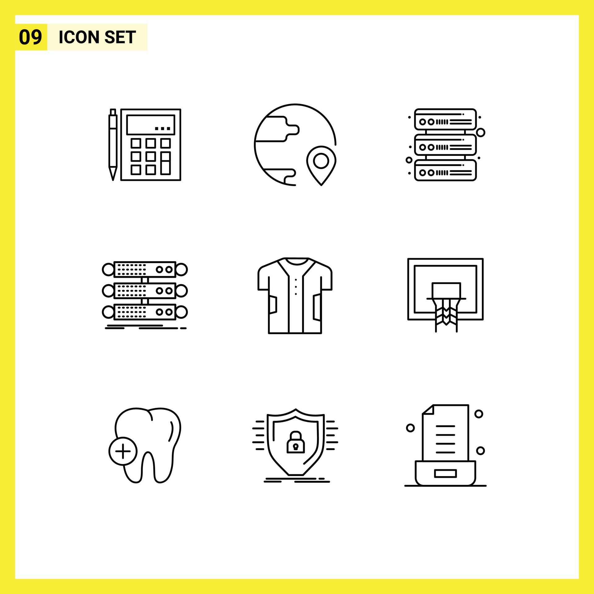 User Interface Pack Of 9 Basic Outlines Of Rack Server Destination Network Database Editable