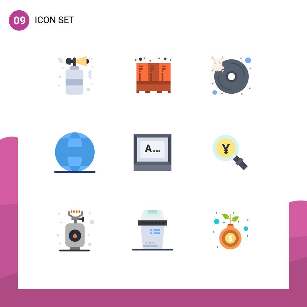 9 Thematic Vector Flat Colors And Editable Symbols Of Typing World Database Security Globe