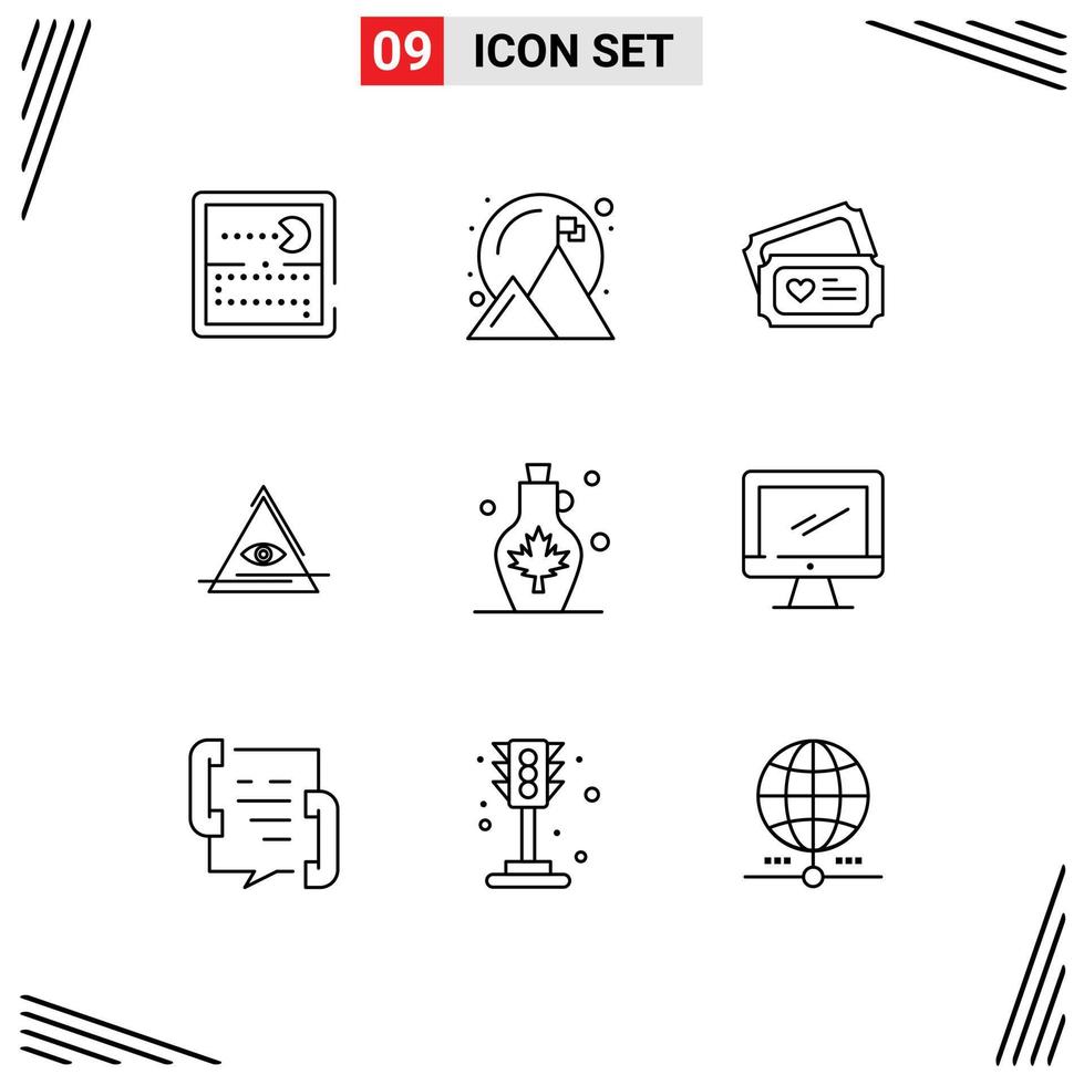 9 Universal Outlines Set For Web And Mobile Applications Kettle Triangle Tecket Pyramid Eye