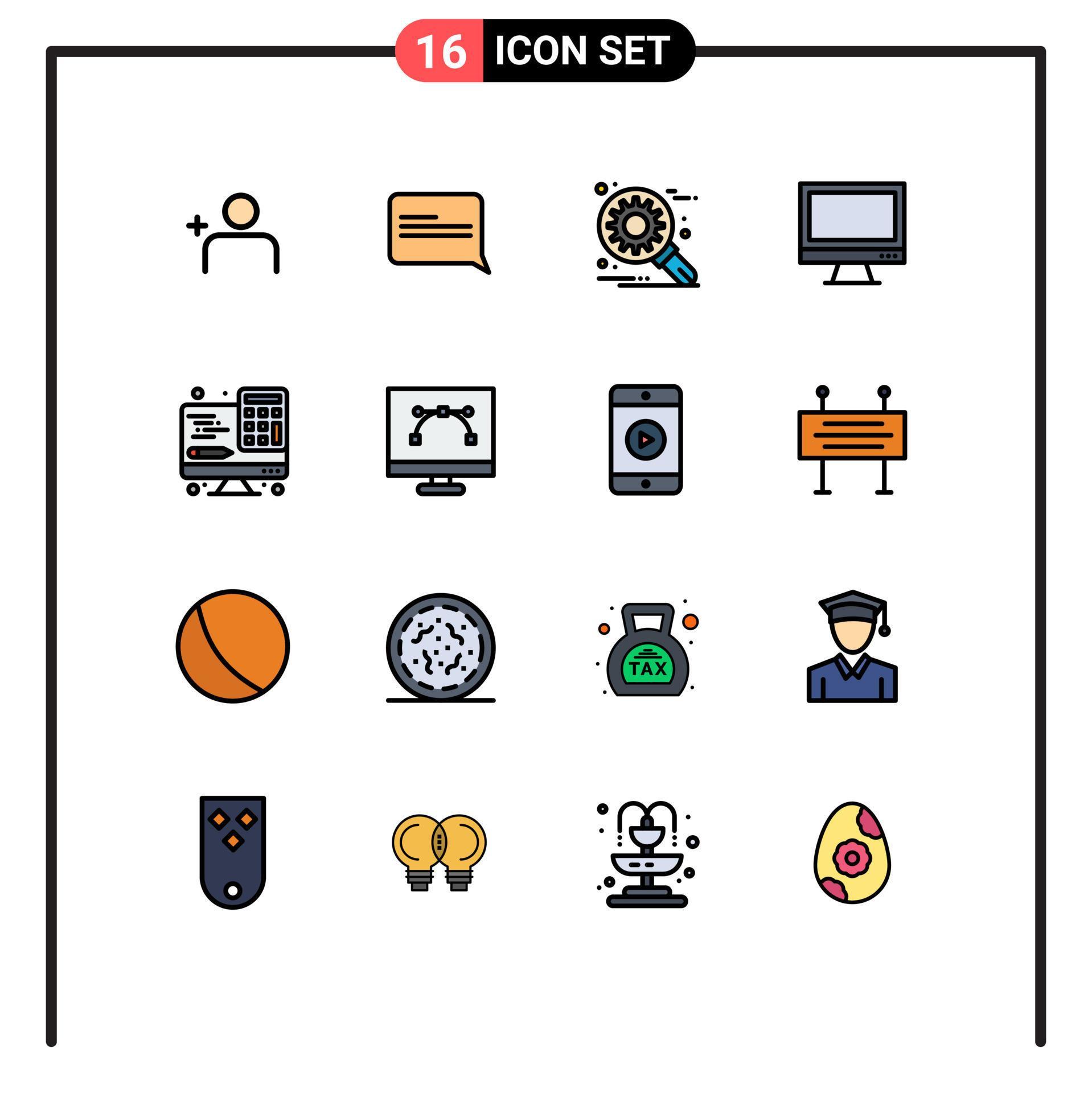 Set Of 16 Vector Flat Color Filled Lines On Grid For Interface Calculator Optimization Pc Device