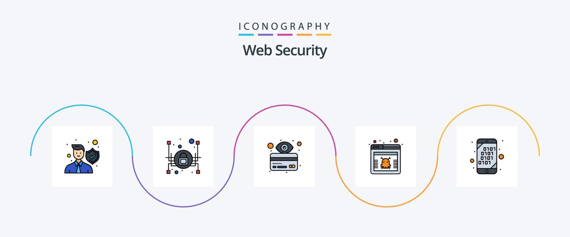 Web Security Line Filled Flat 5 Icon Pack Including code. hazard. atm. web. page 18549405 Vector ...