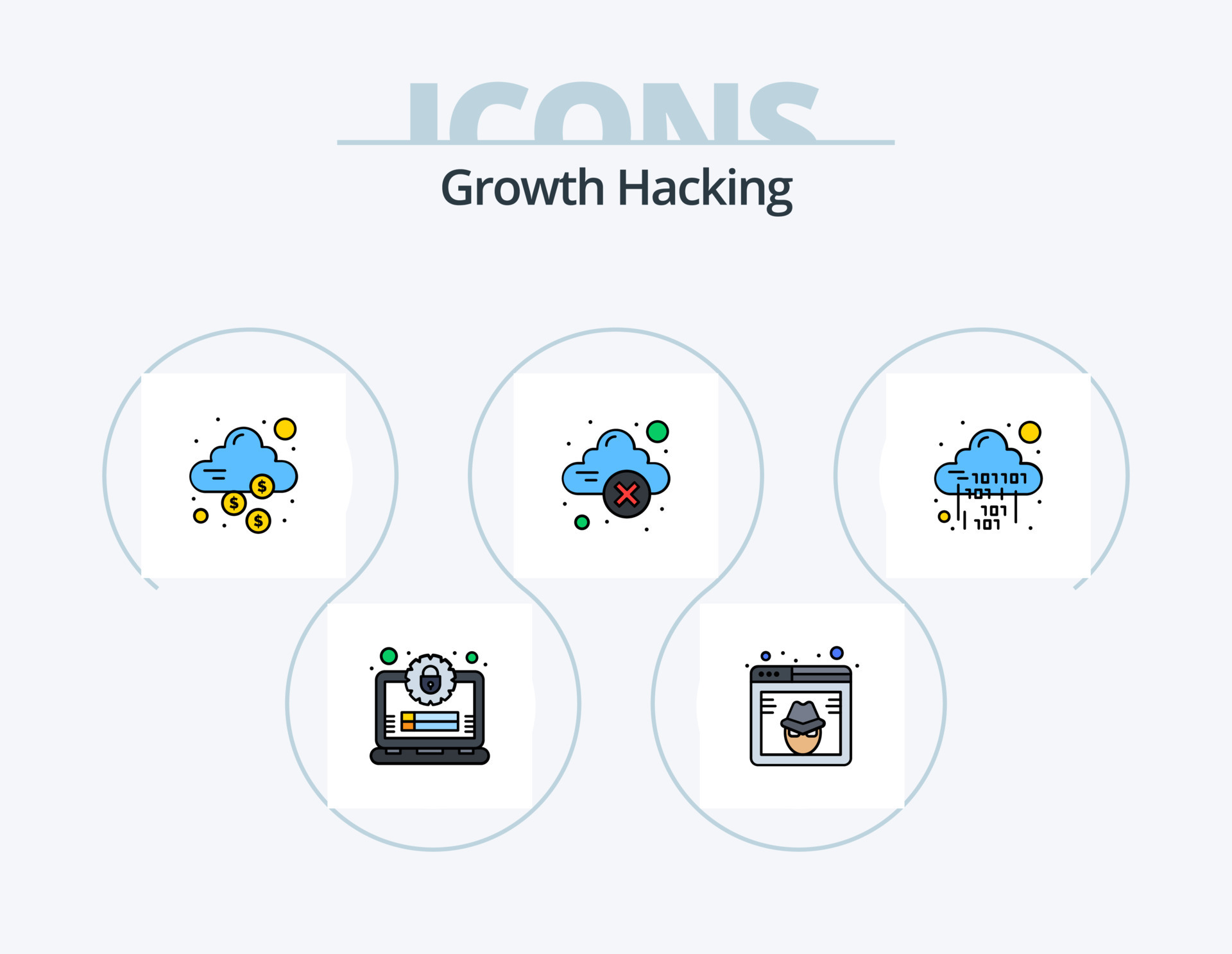 Hacking Line Filled Icon Pack 5 Icon Design Lock Target Code