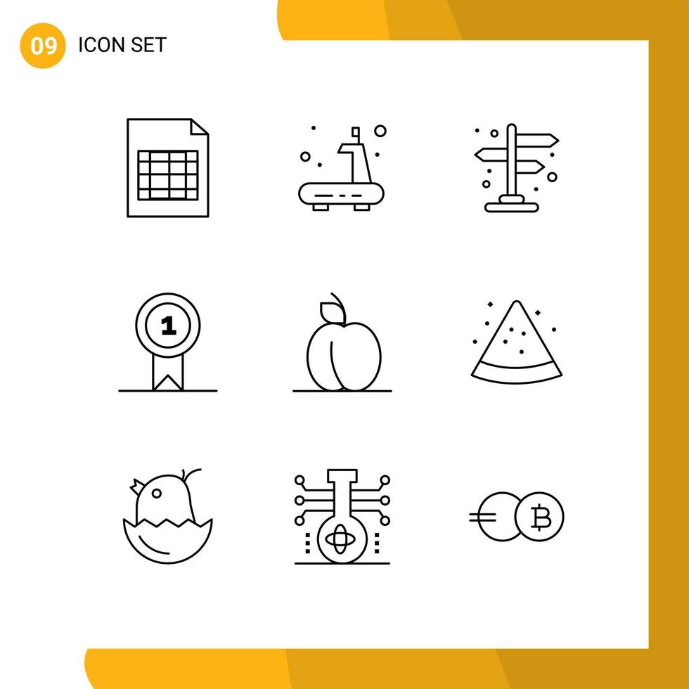 User Interface Pack Of 9 Basic Outlines Of Fruit Food Direction Apricot St Editable Vector