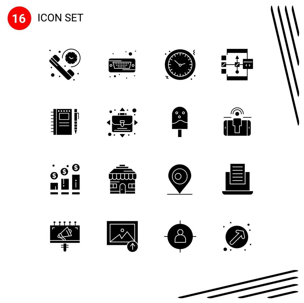 Solid Glyph Pack of 16 Universal Symbols of development coding hard app ...