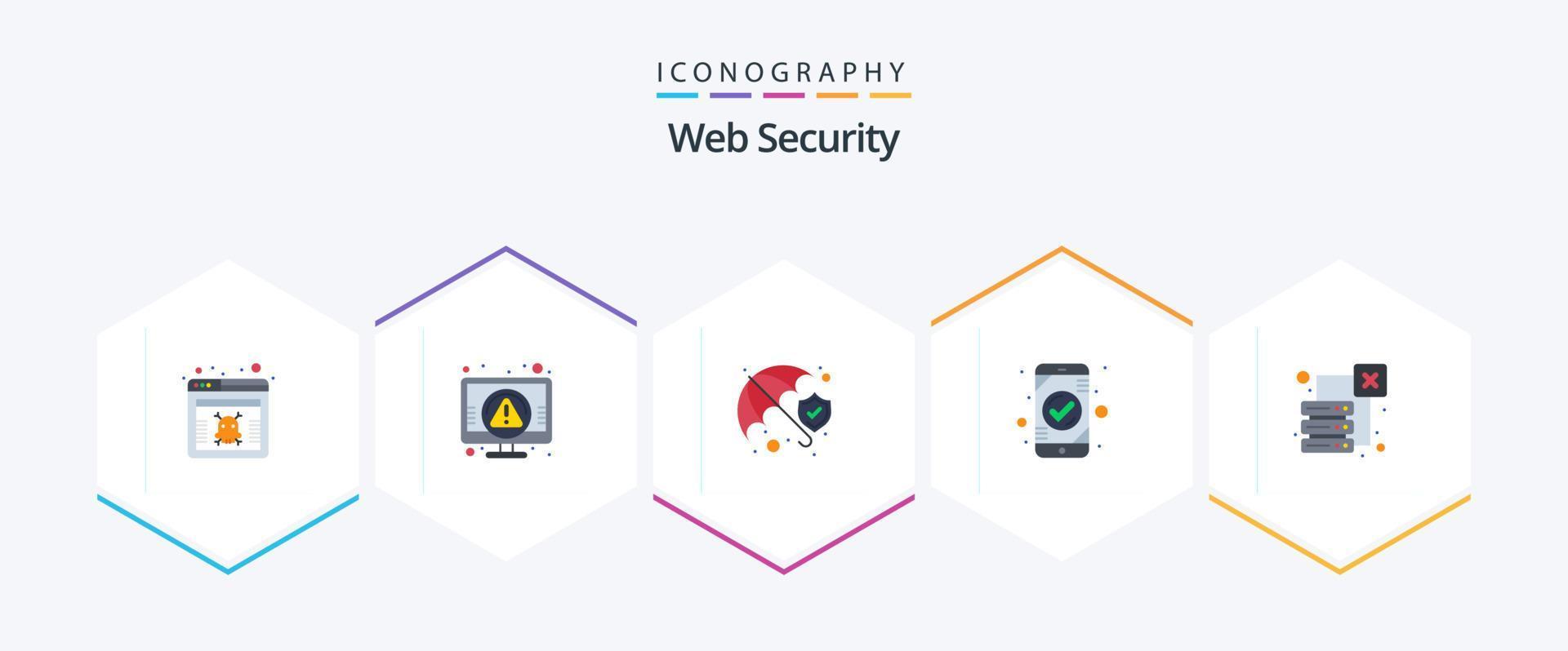 Web Security 25 Flat icon pack including ok. check. data error. authentication. protection ...
